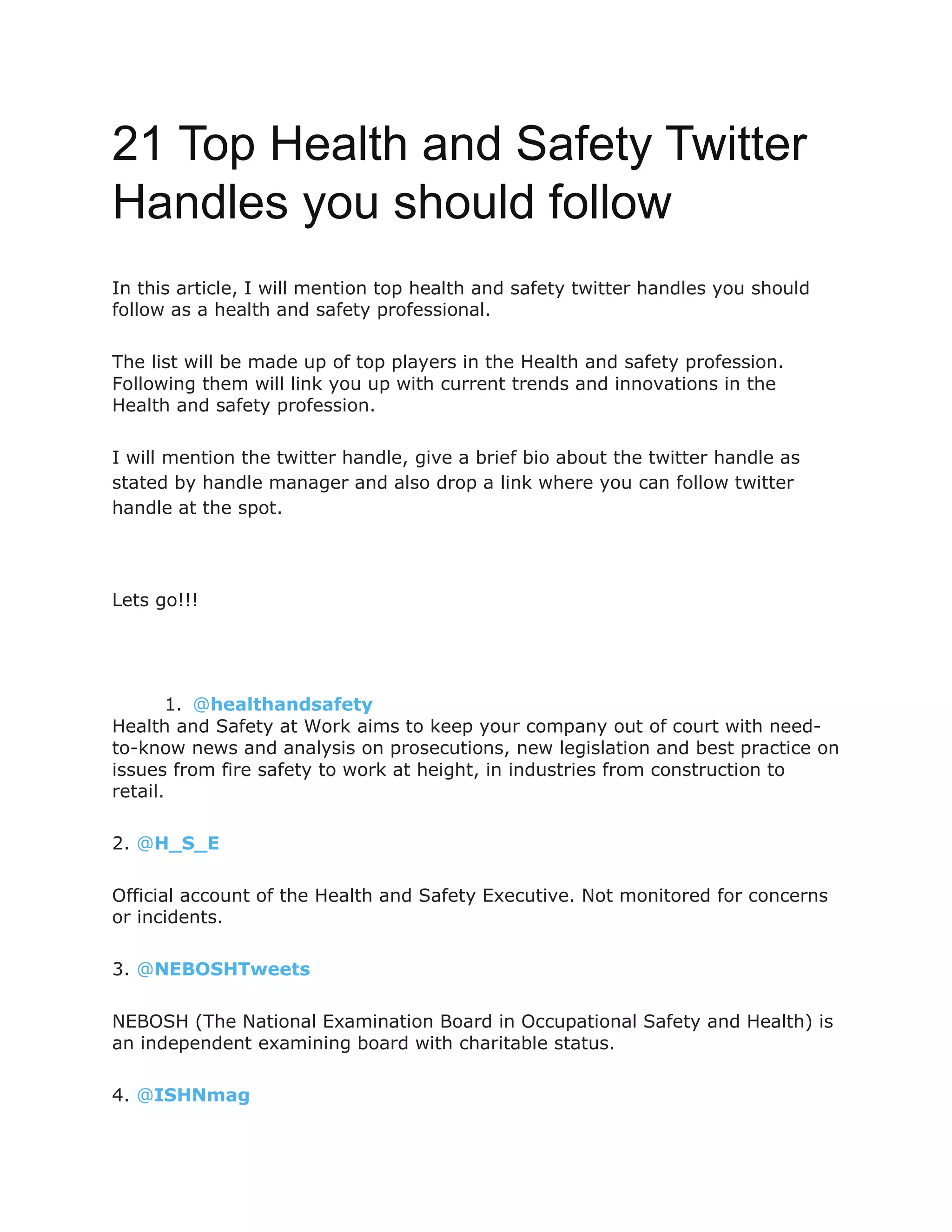 21 top health and safety twitter handles you should follow | PDF