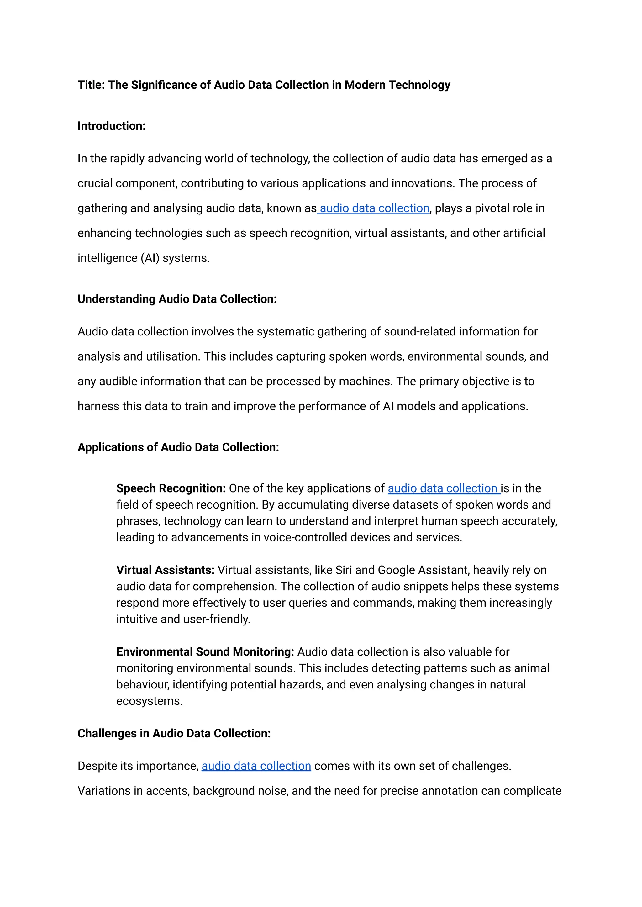 The Significance of Audio Data Collection in Modern Technology | PDF