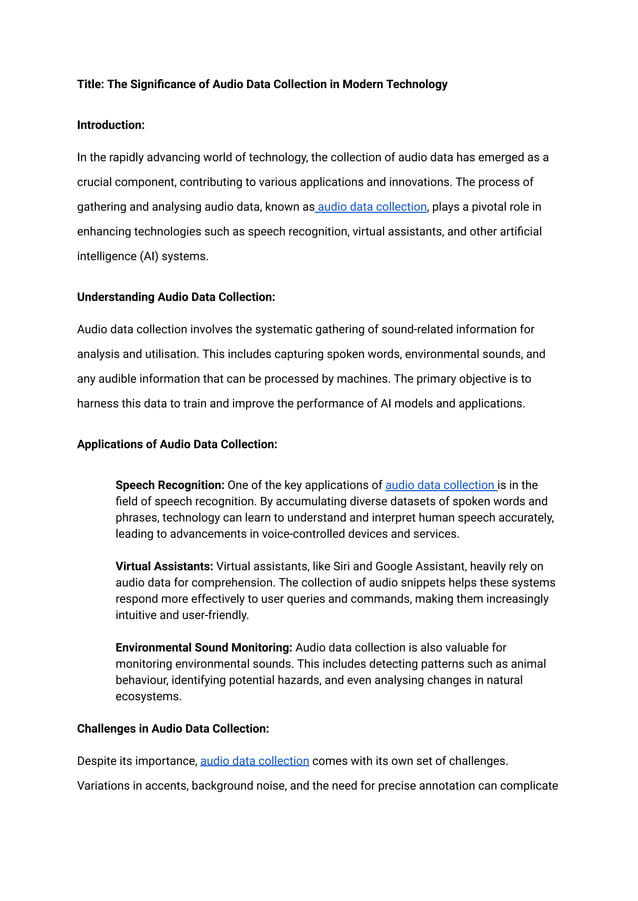 The Significance of Audio Data Collection in Modern Technology | PDF