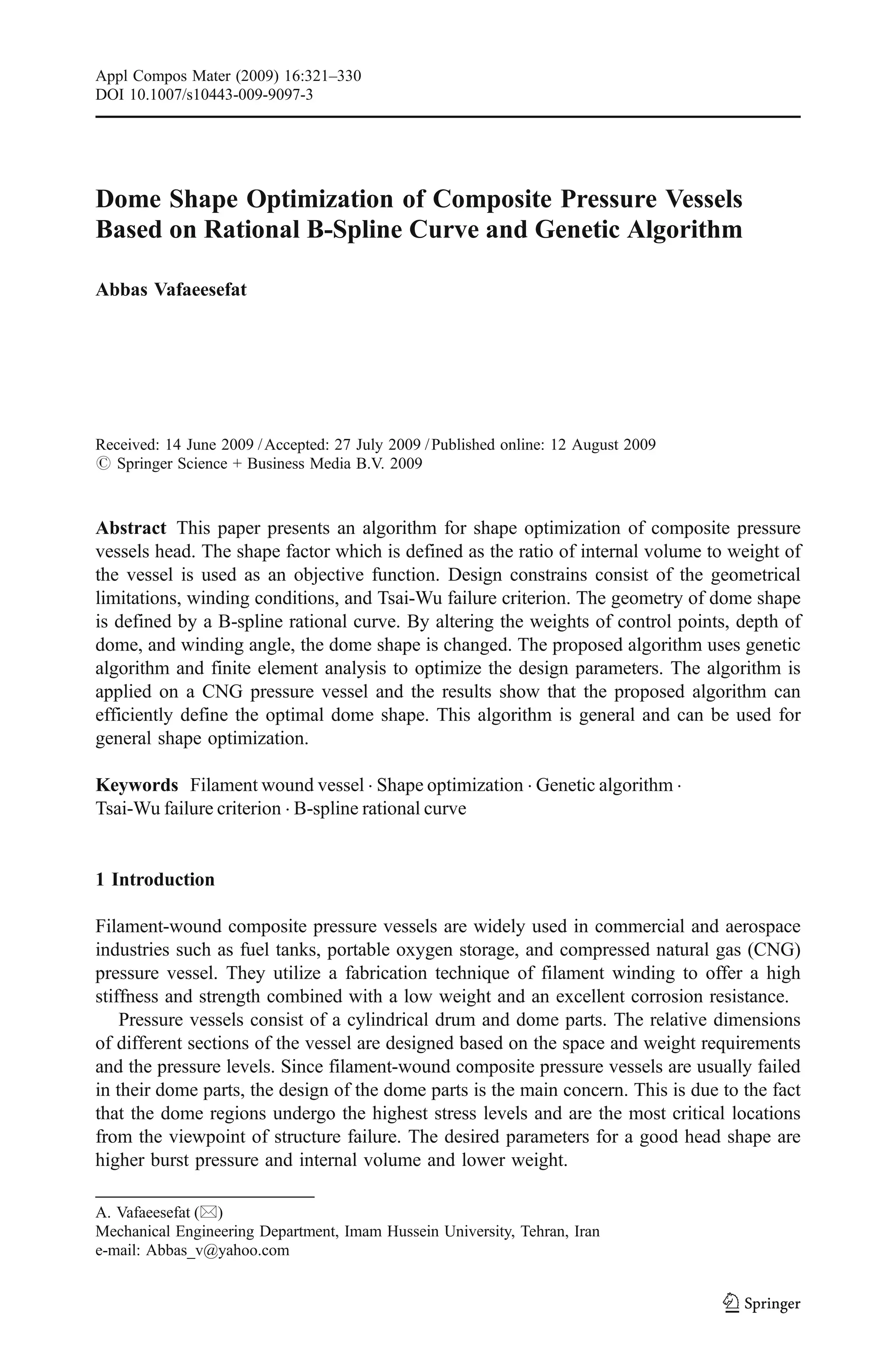 Dome Shape Optimization of Composite Pressure Vessels | PDF