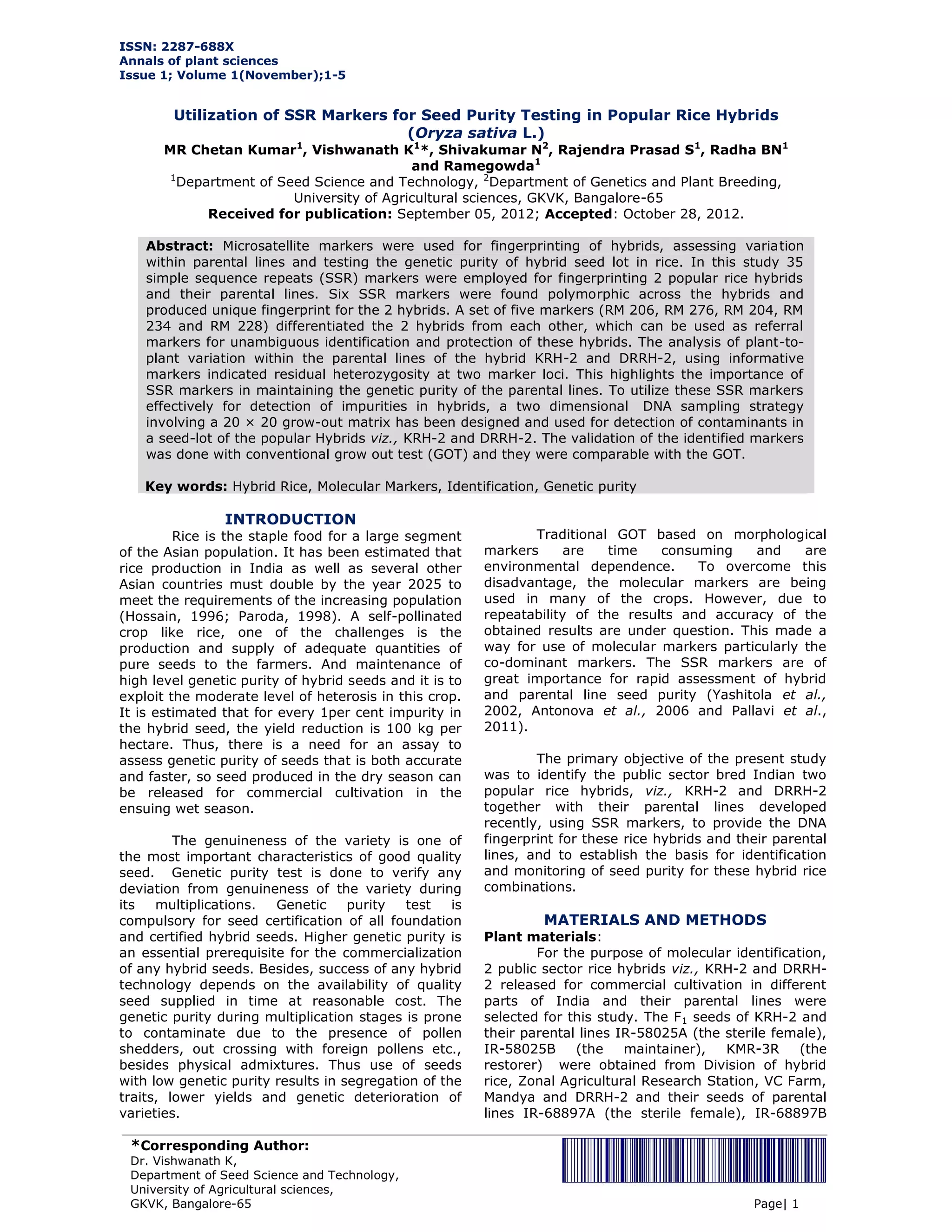 22. utilization of ssr markers for seed purity testing in popular rice ...