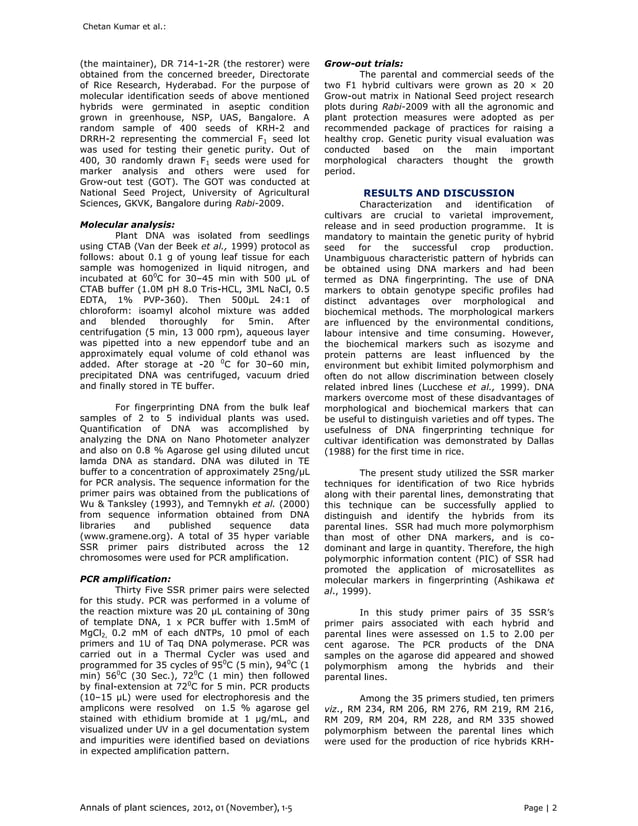 22. utilization of ssr markers for seed purity testing in popular rice ...