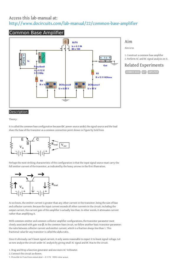 Common Base Amplifier - BJT | PDF | Consumer Electronics | Technology ...