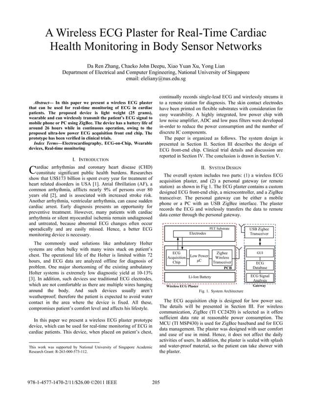 A Wireless ECG Plaster for Real-Time Cardiac Health Monitoring in Body Sensor Networks | PDF ...