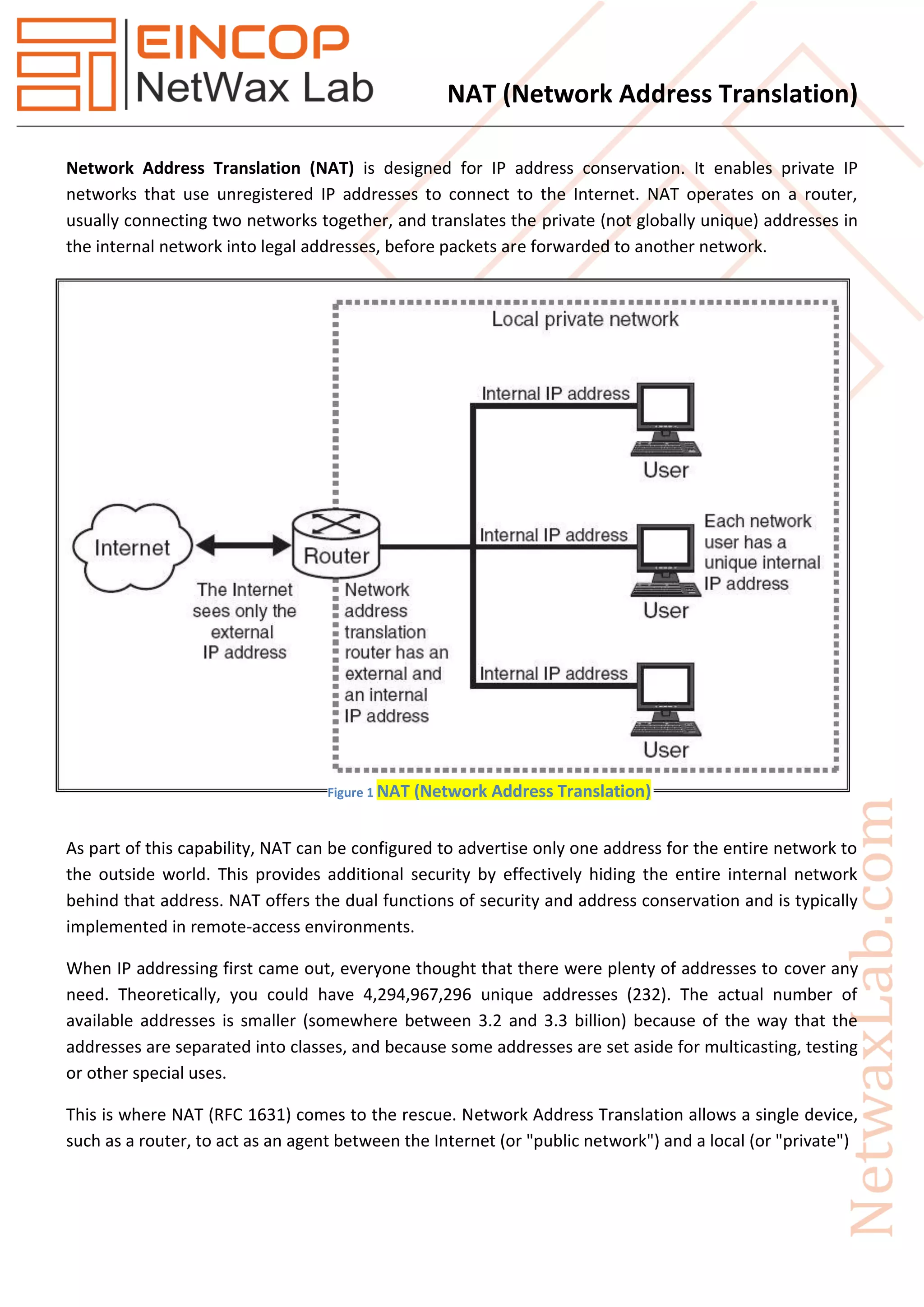 NAT (network address translation) & PAT (port address translation) | PDF