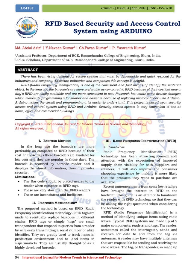 RFID Based Security and Access Control System using ARDUINO | PDF