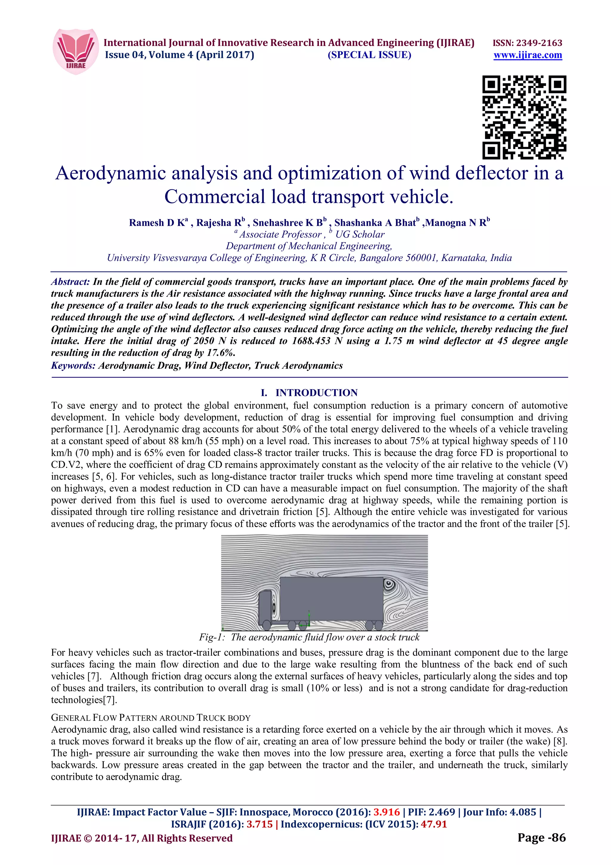 Aerodynamic analysis and optimization of wind deflector in a Commercial ...