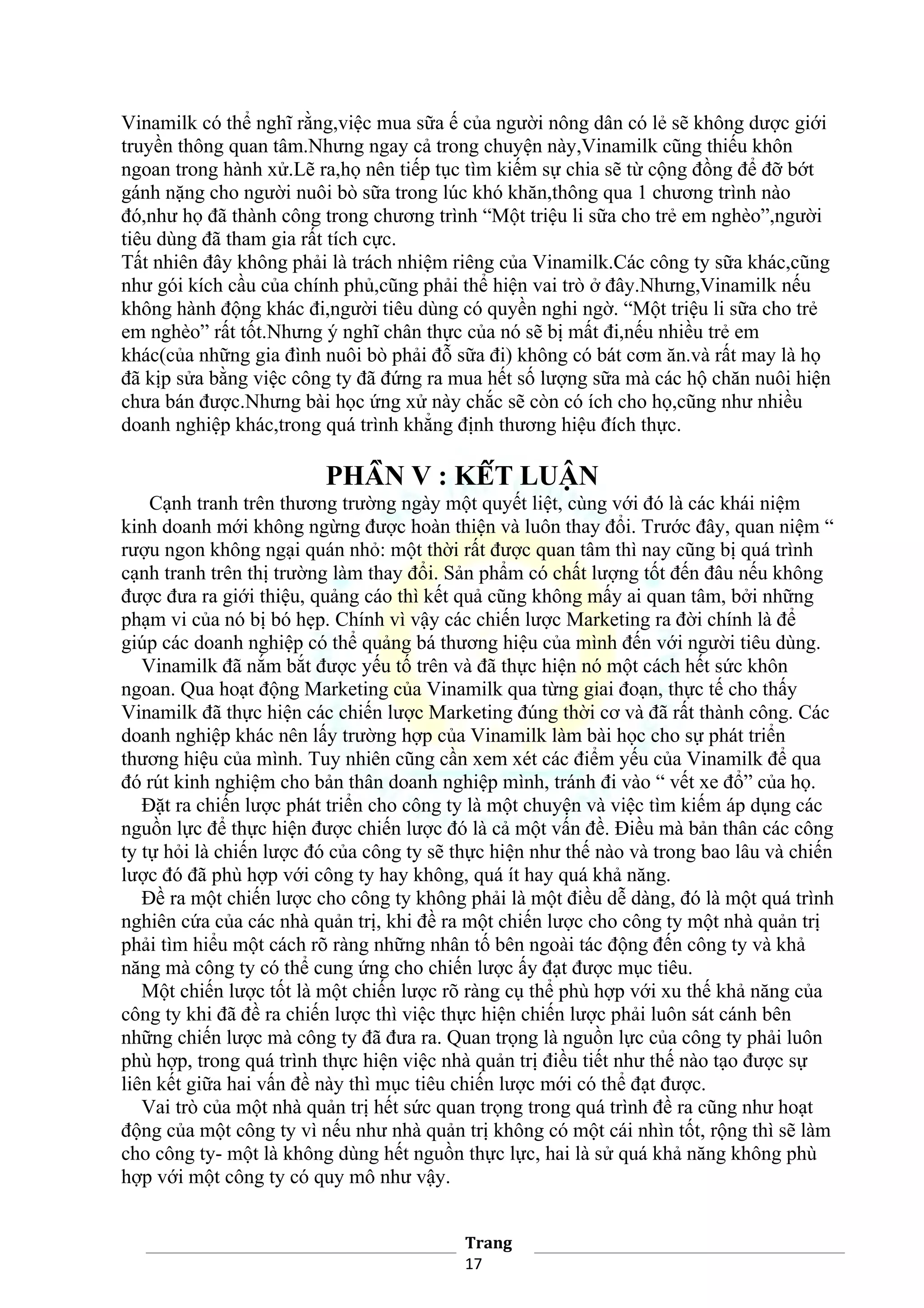 Tiểu luận phân tích chiến lược kinh doanh của công ty vinamilk_Nhận làm luận văn Miss Mai 0988. ...