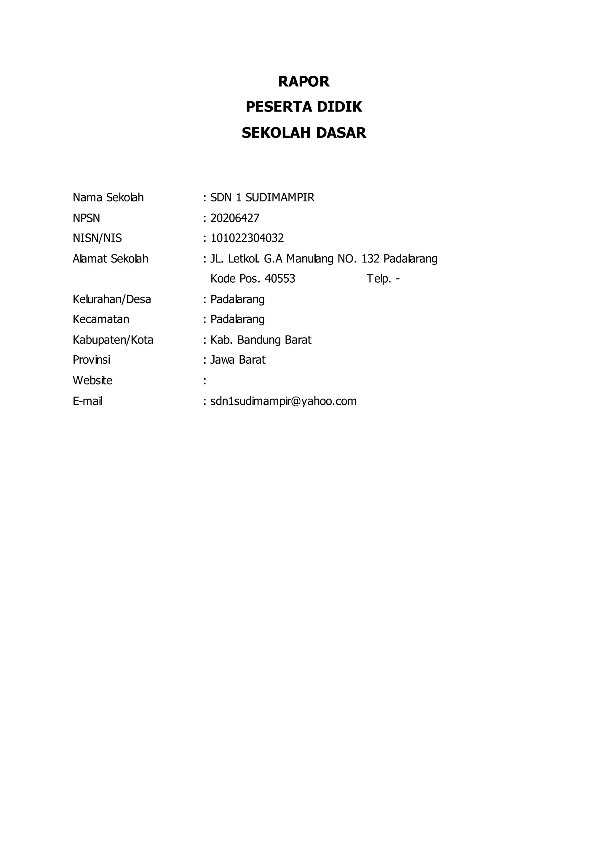 Contoh Format Rapot Kls 4 Semester 1 Kur13 | DOCX