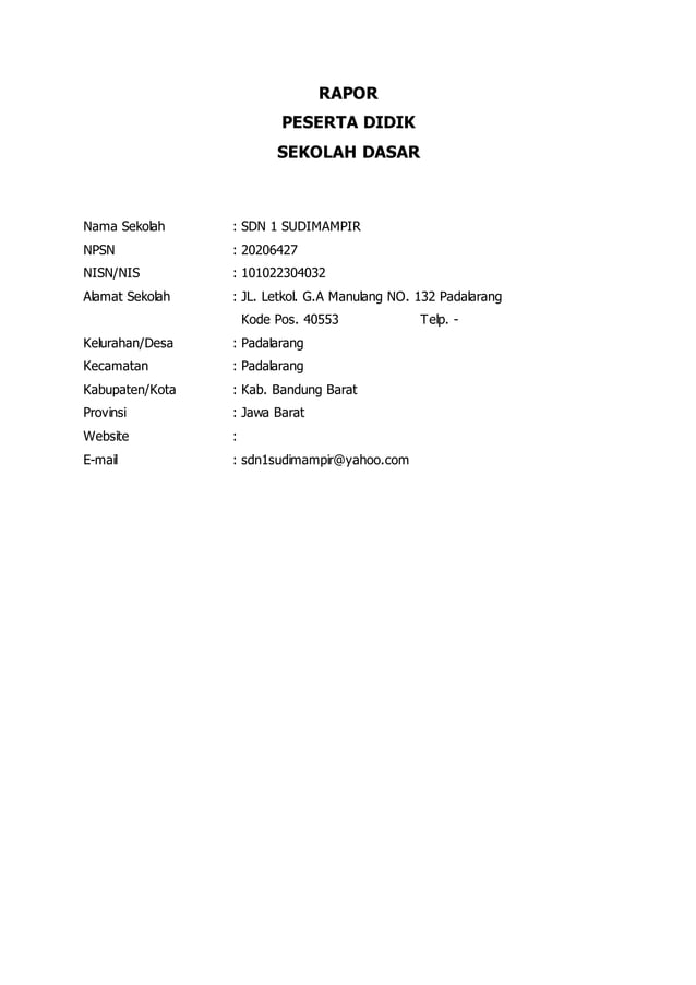 Contoh Format Rapot Kls 4 Semester 1 Kur13 | PDF