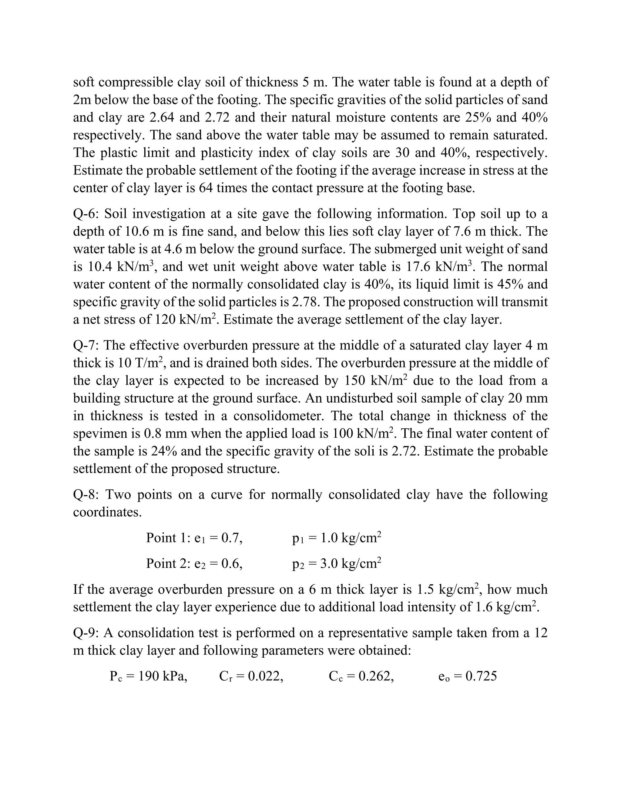 Geotechnical Engineering-I [Lec #22A: Consolidation Problem Sheet] | PDF