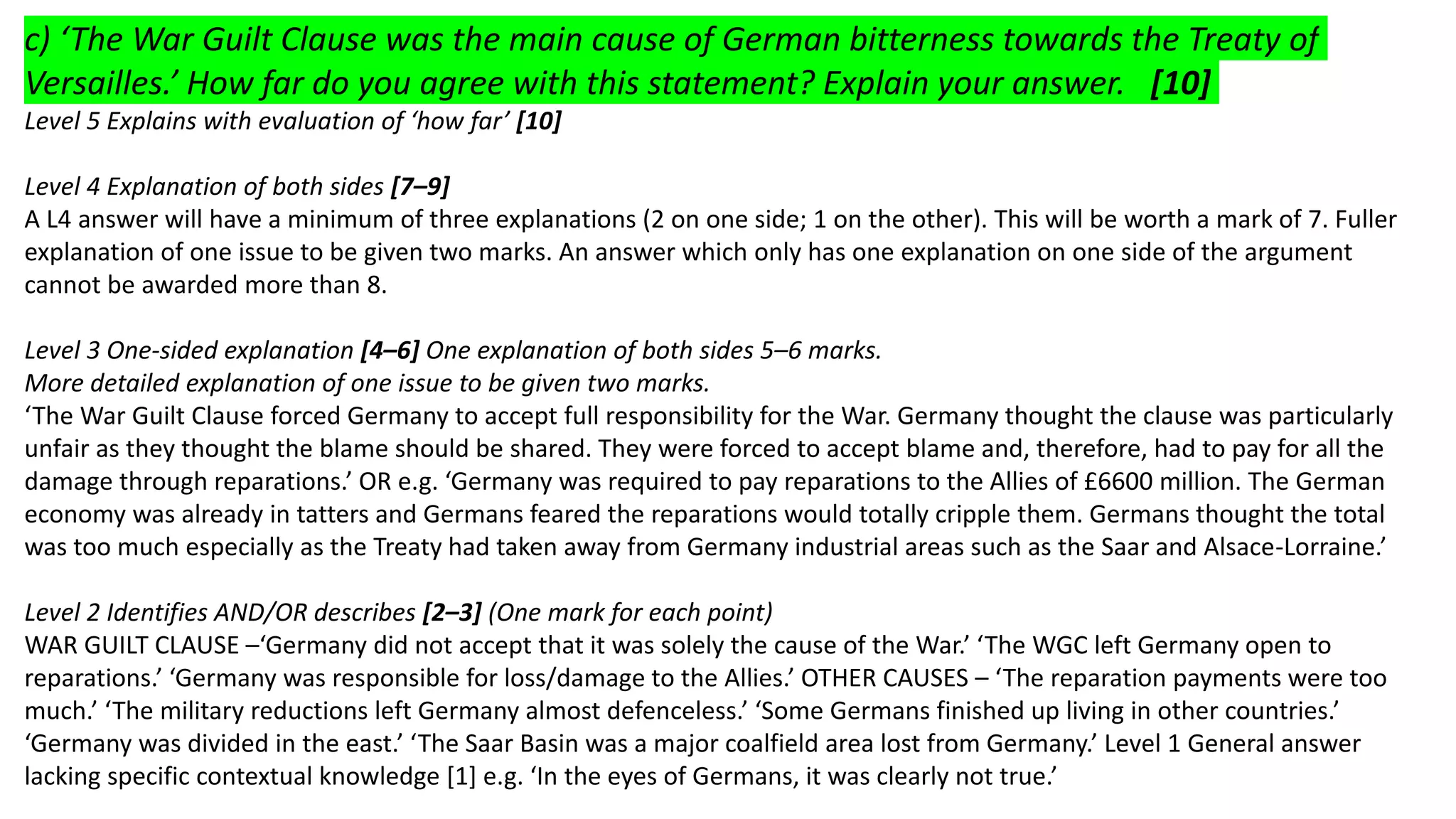 TREATY OF VERSAILLES - TEST 1 - ANSWERS | PPTX