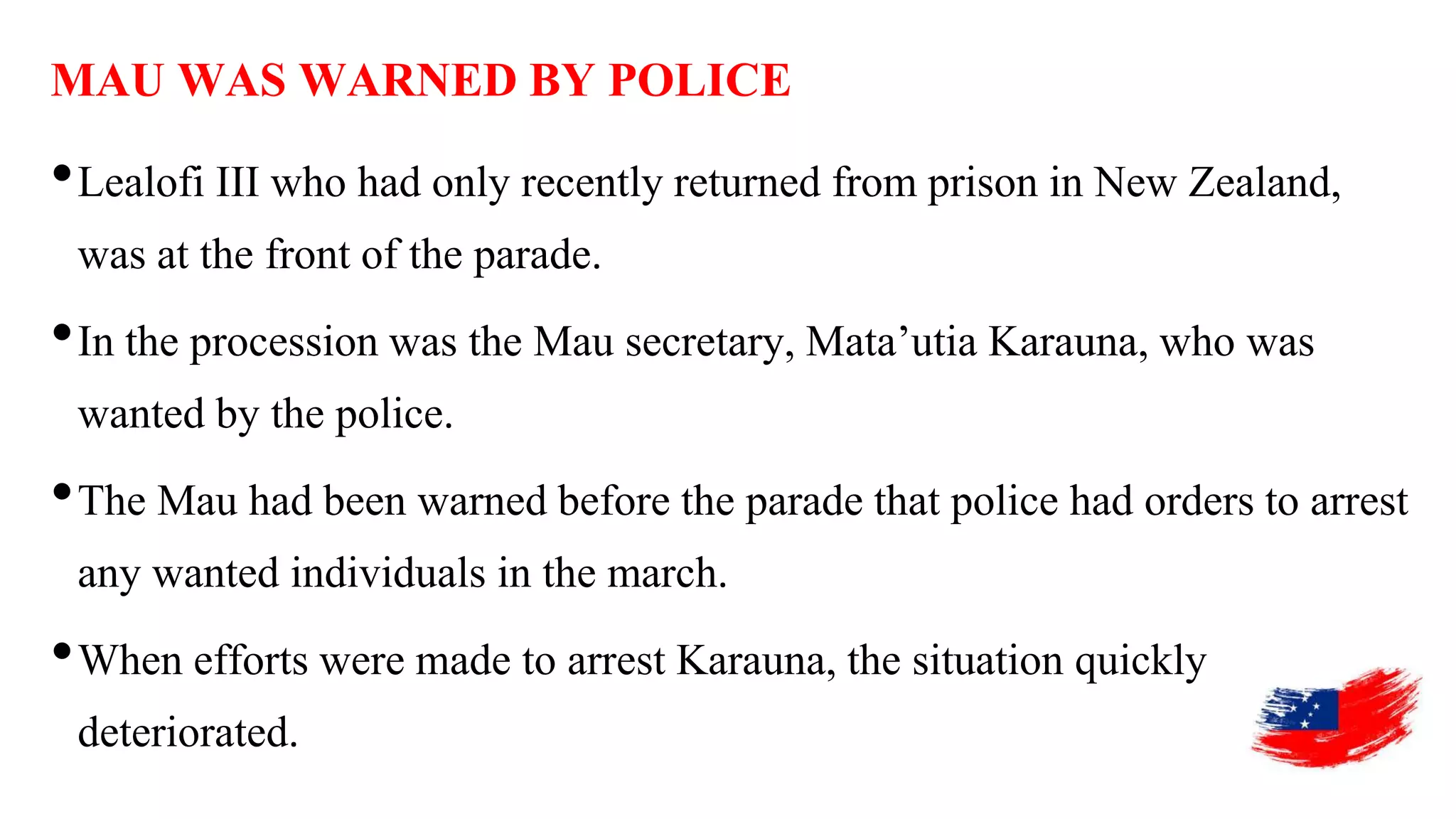 THE SAMOAN MAU MOVEMENT: BLACK SATURDAY 28 DECEMBER 1929 | PPTX