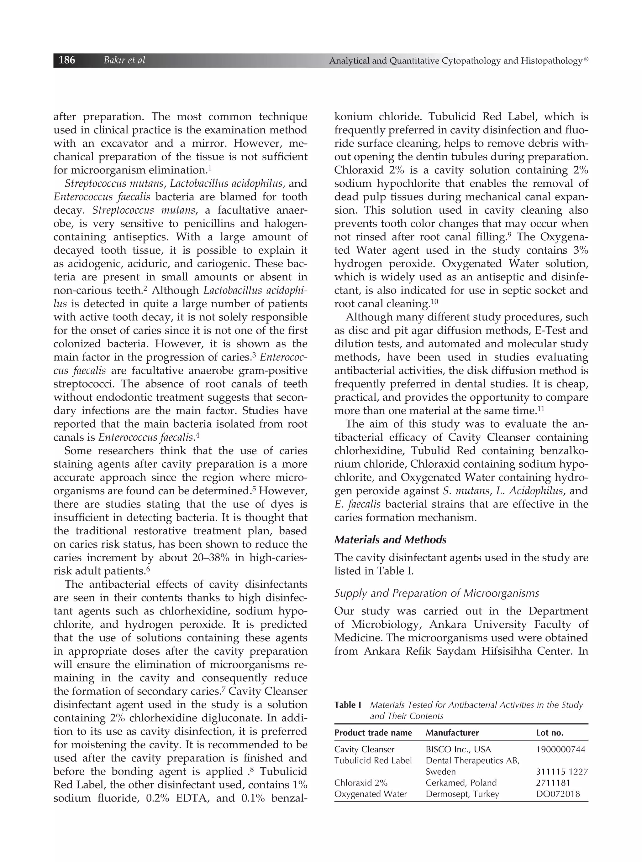 Comparison of Antibacterial Activities of Cavity Disinfectants | PDF