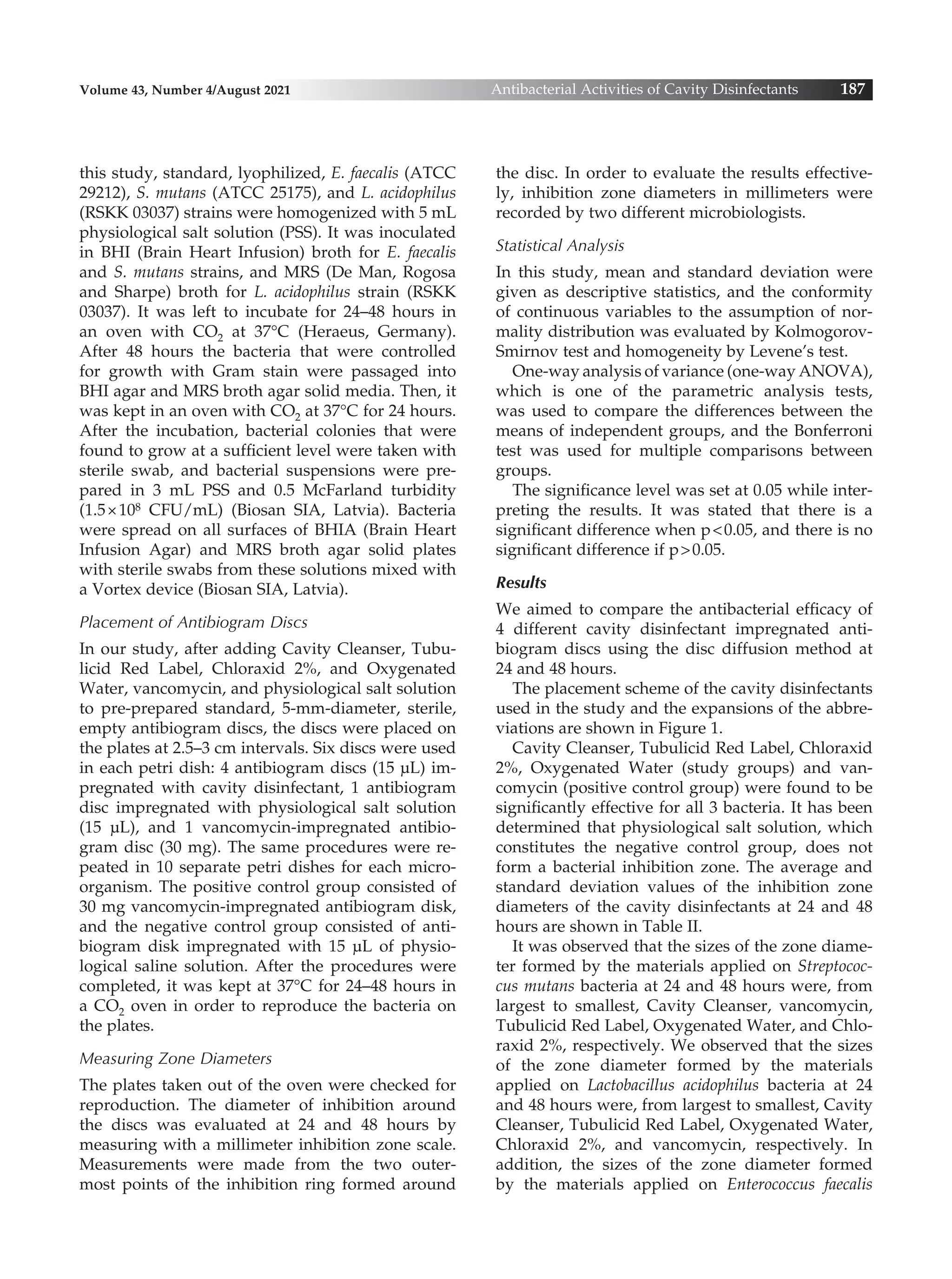 Comparison of Antibacterial Activities of Cavity Disinfectants | PDF