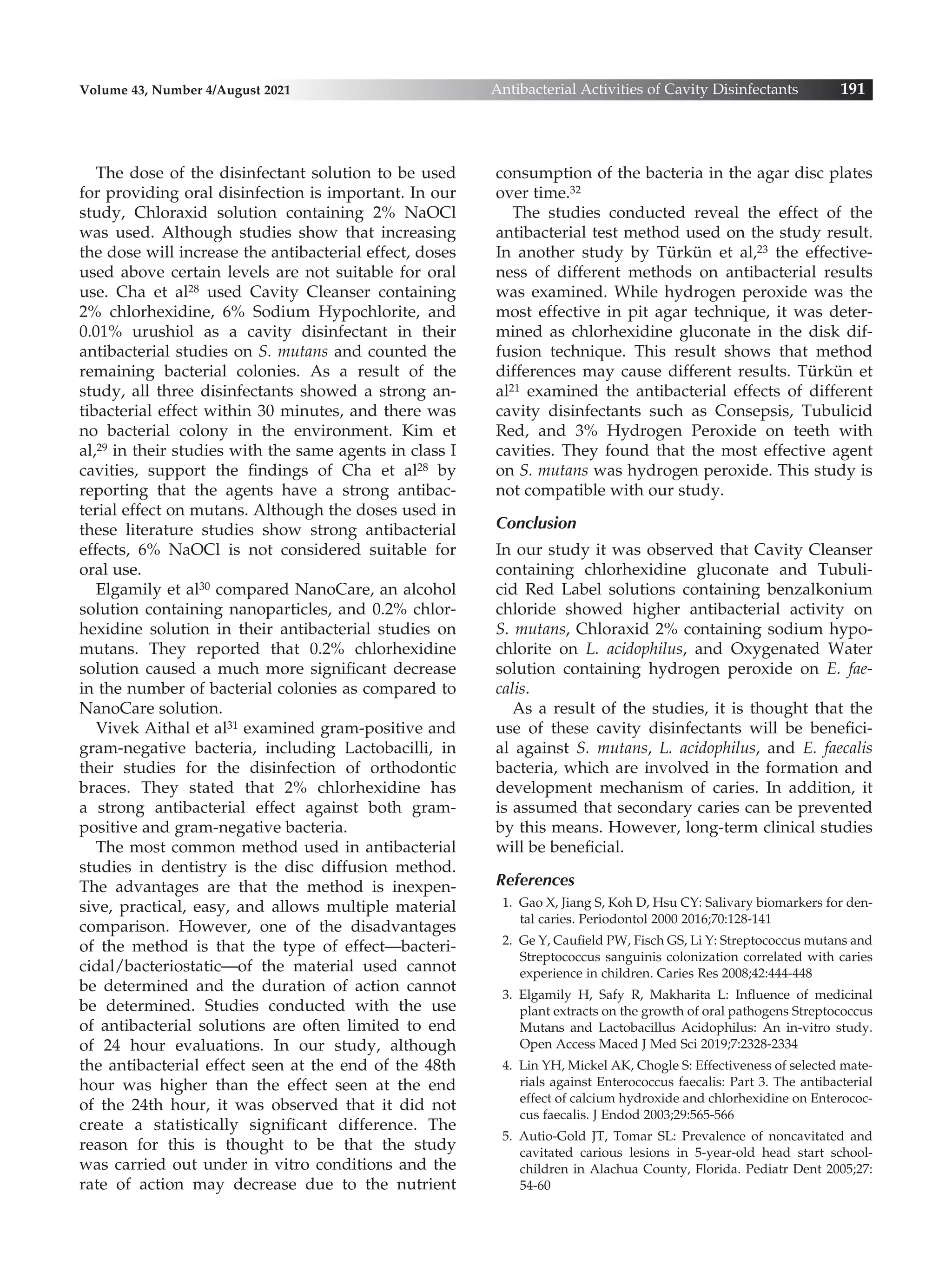 Comparison of Antibacterial Activities of Cavity Disinfectants | PDF