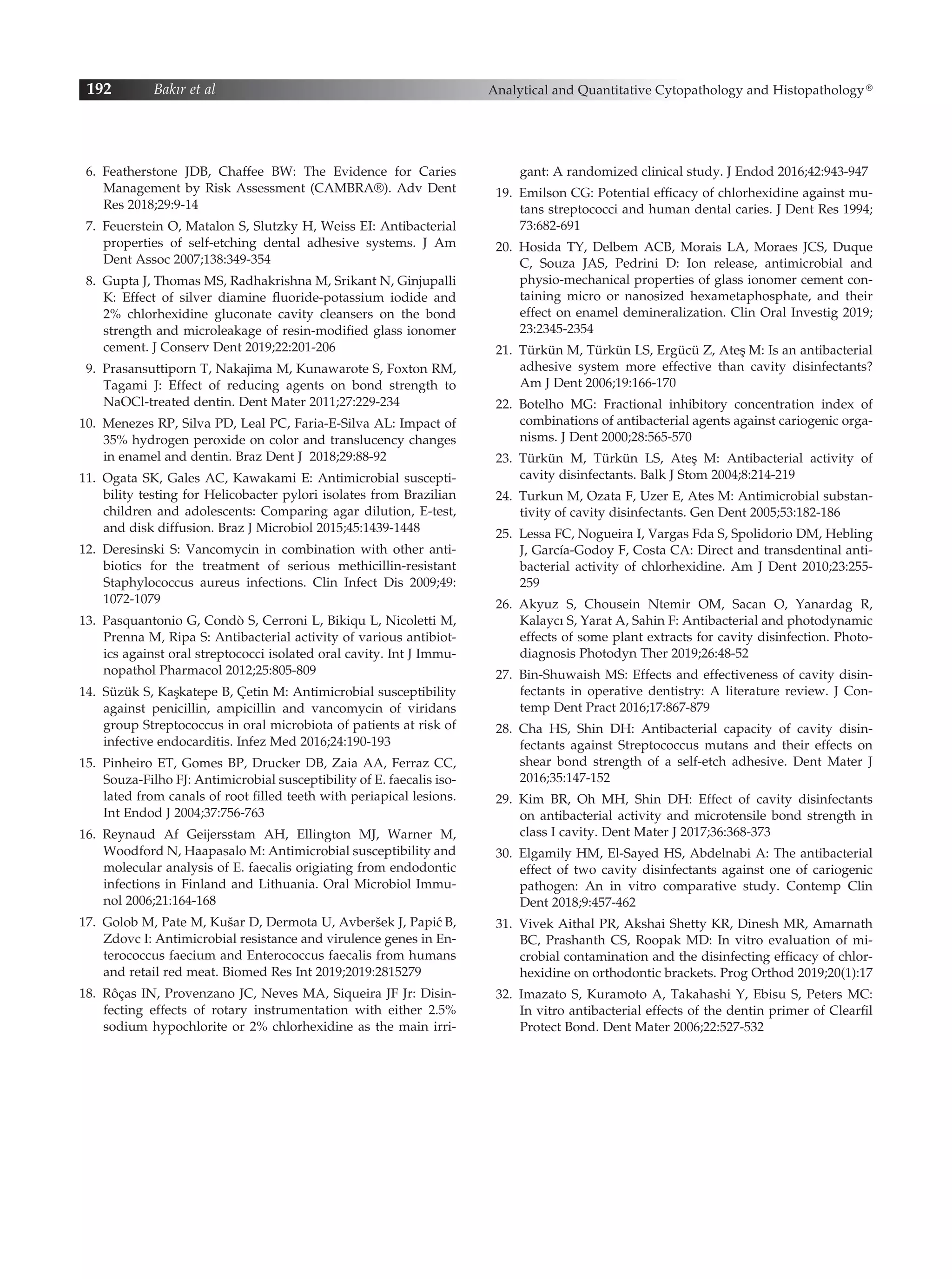 Comparison of Antibacterial Activities of Cavity Disinfectants | PDF