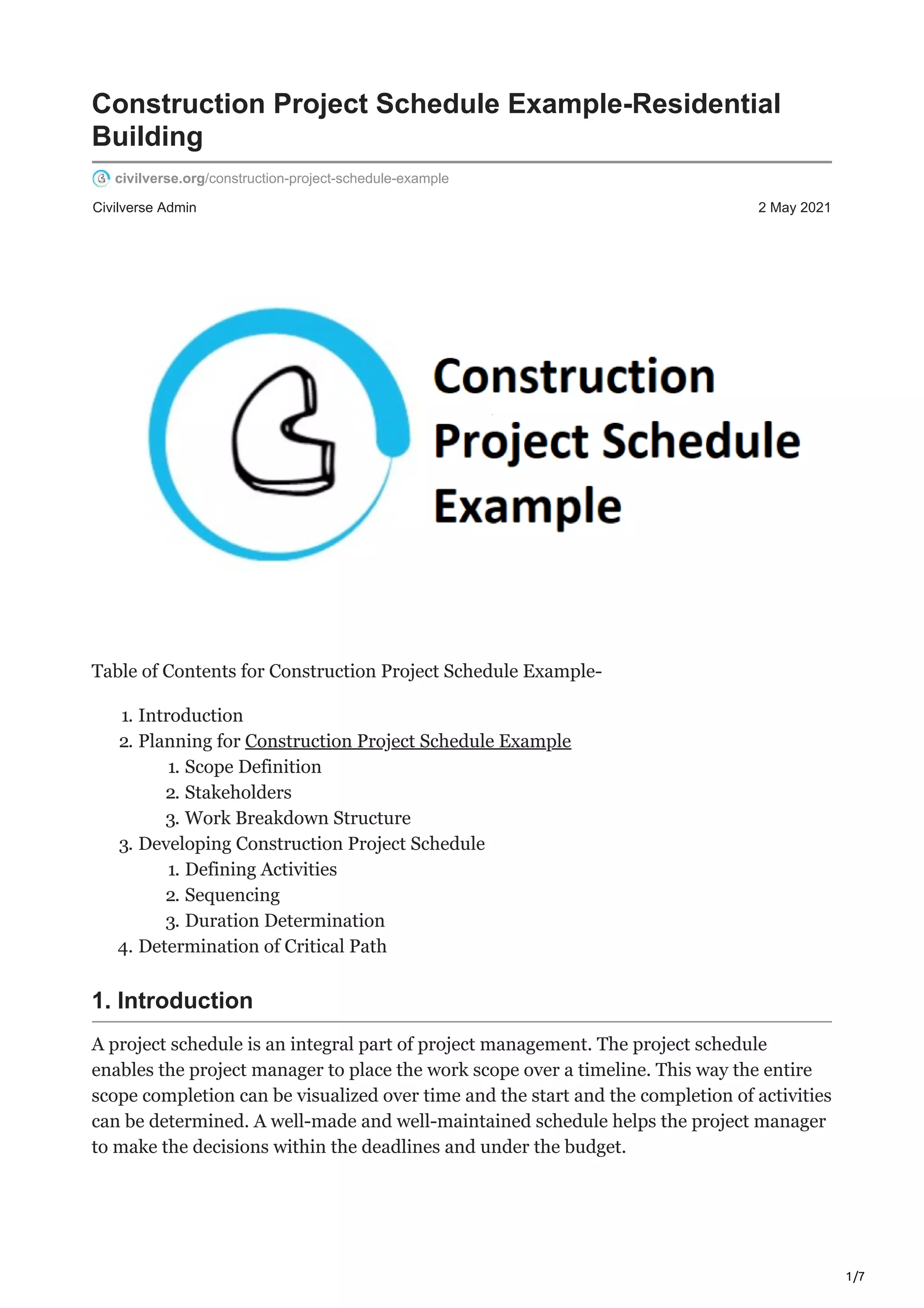 Construction Project Schedule Example- Residential Building | PDF