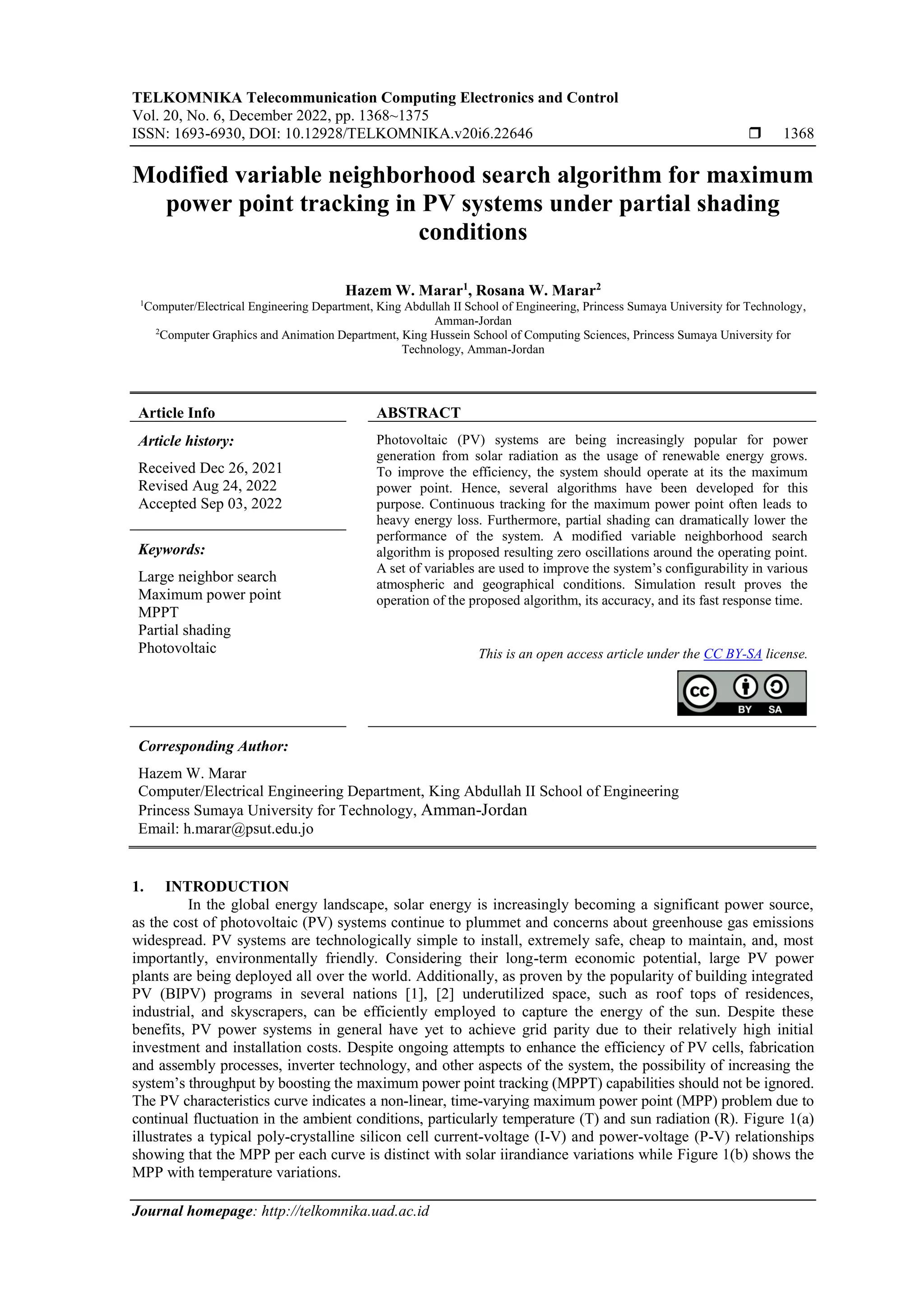 Modified Variable Neighborhood Search Algorithm For Maximum Power Point