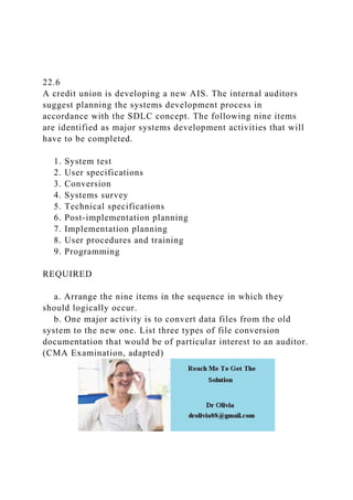 22.6A credit union is developing a new AIS. The internal audit.docx