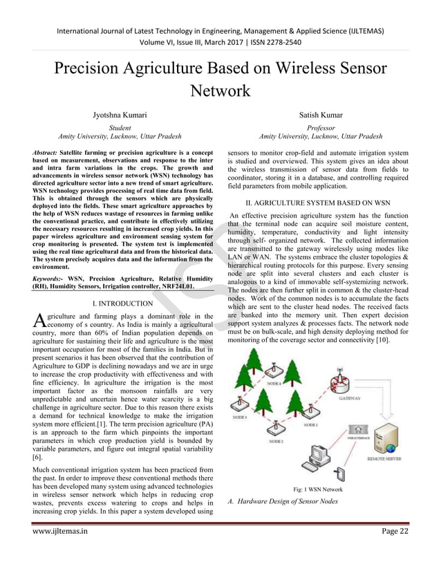 Precision Agriculture Based on Wireless Sensor Network | PDF