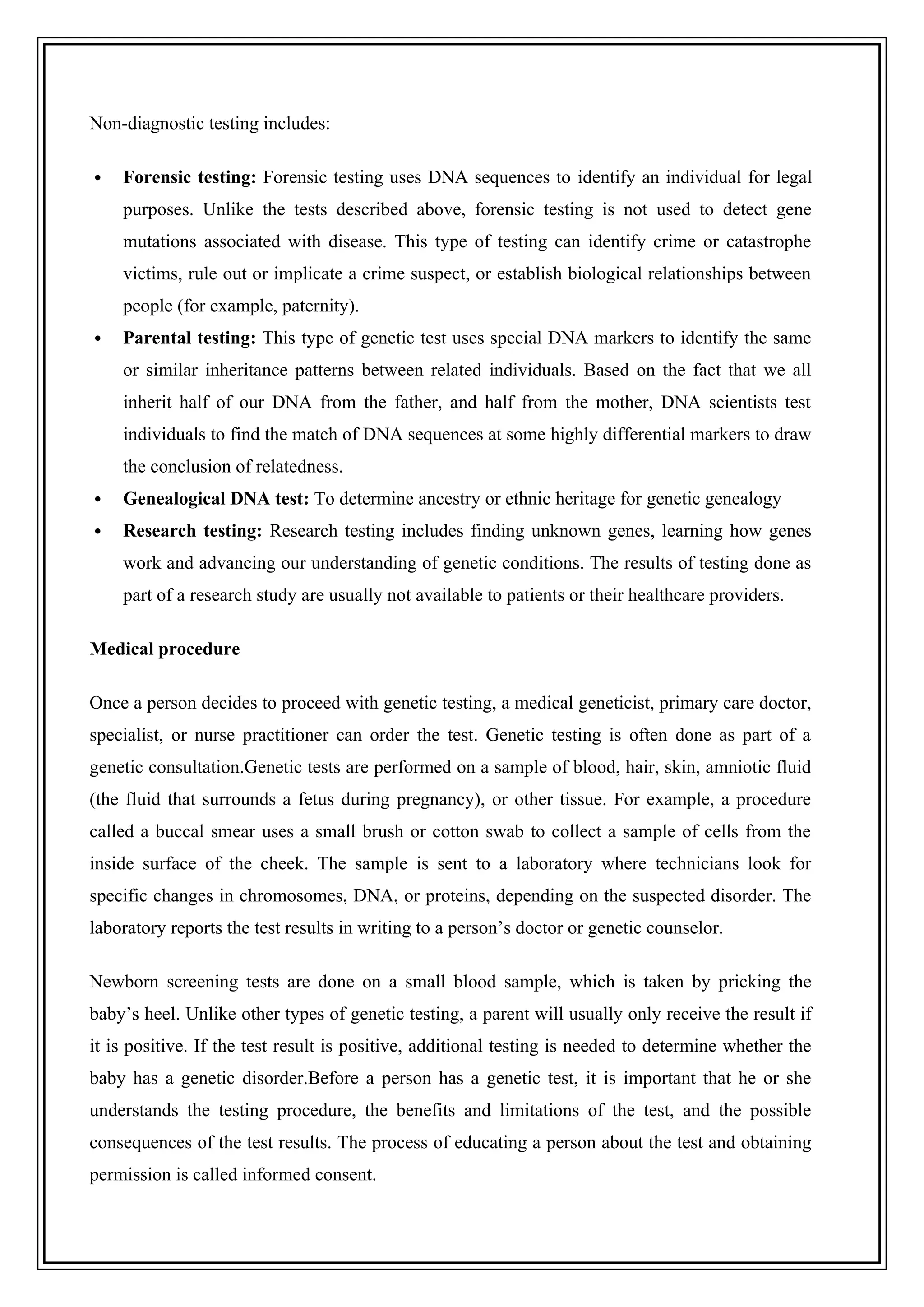 Genetic testing ,diagnostic testing , procedures | PDF