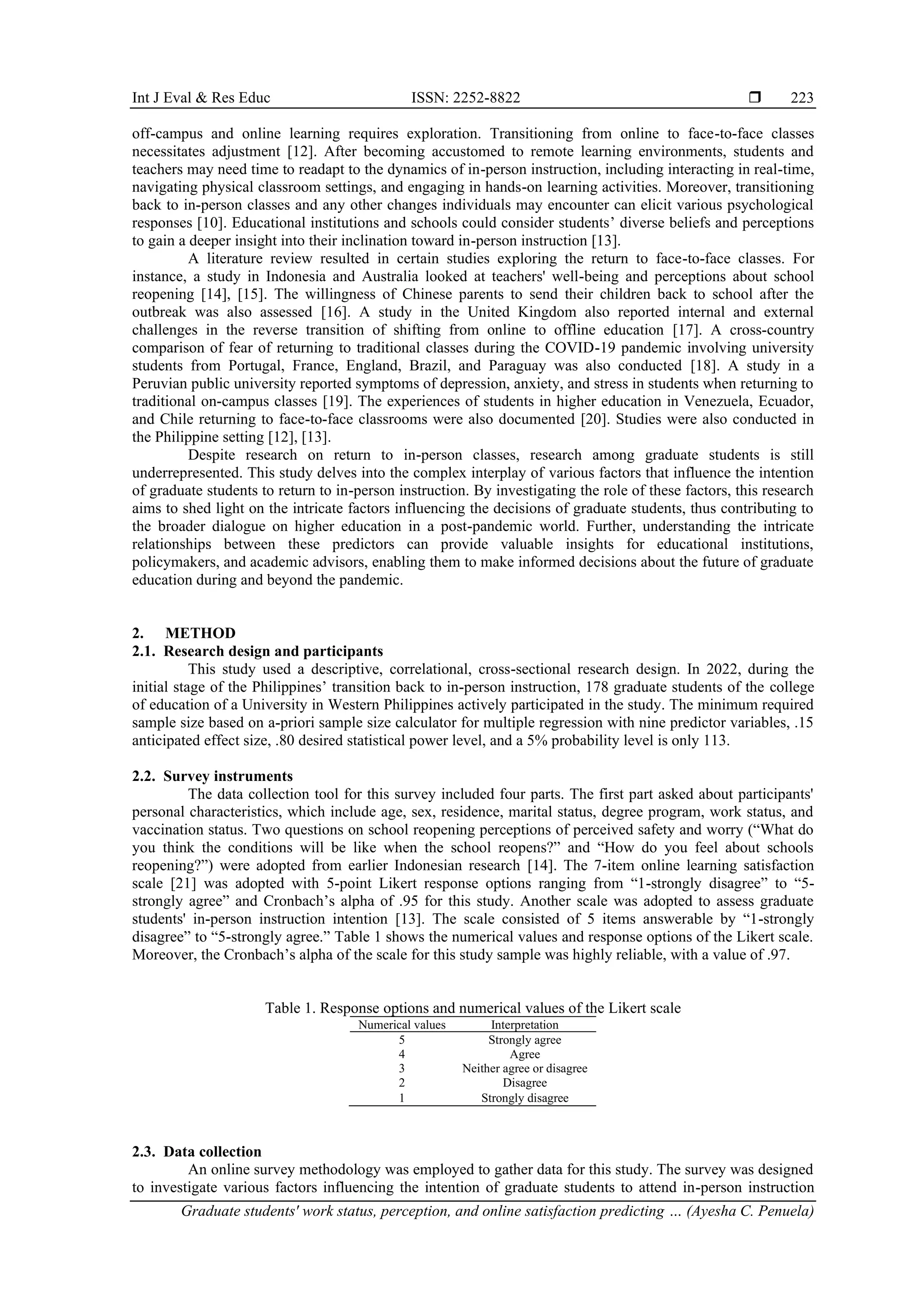 Graduate students’ work status, perception, and online satisfaction ...