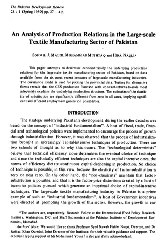 Analysis of Production Relations in the Large Scale Textile ...