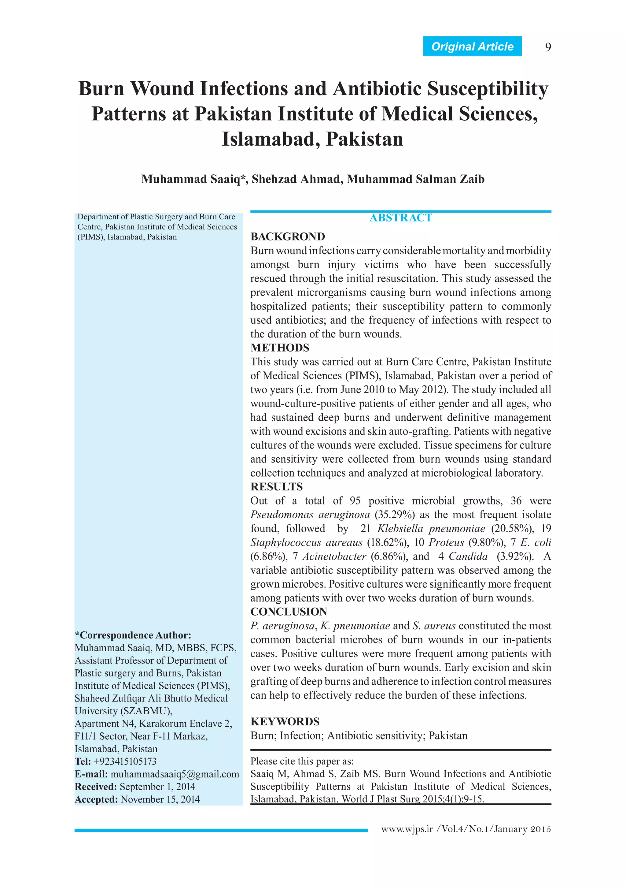 Burn wound infections | PDF