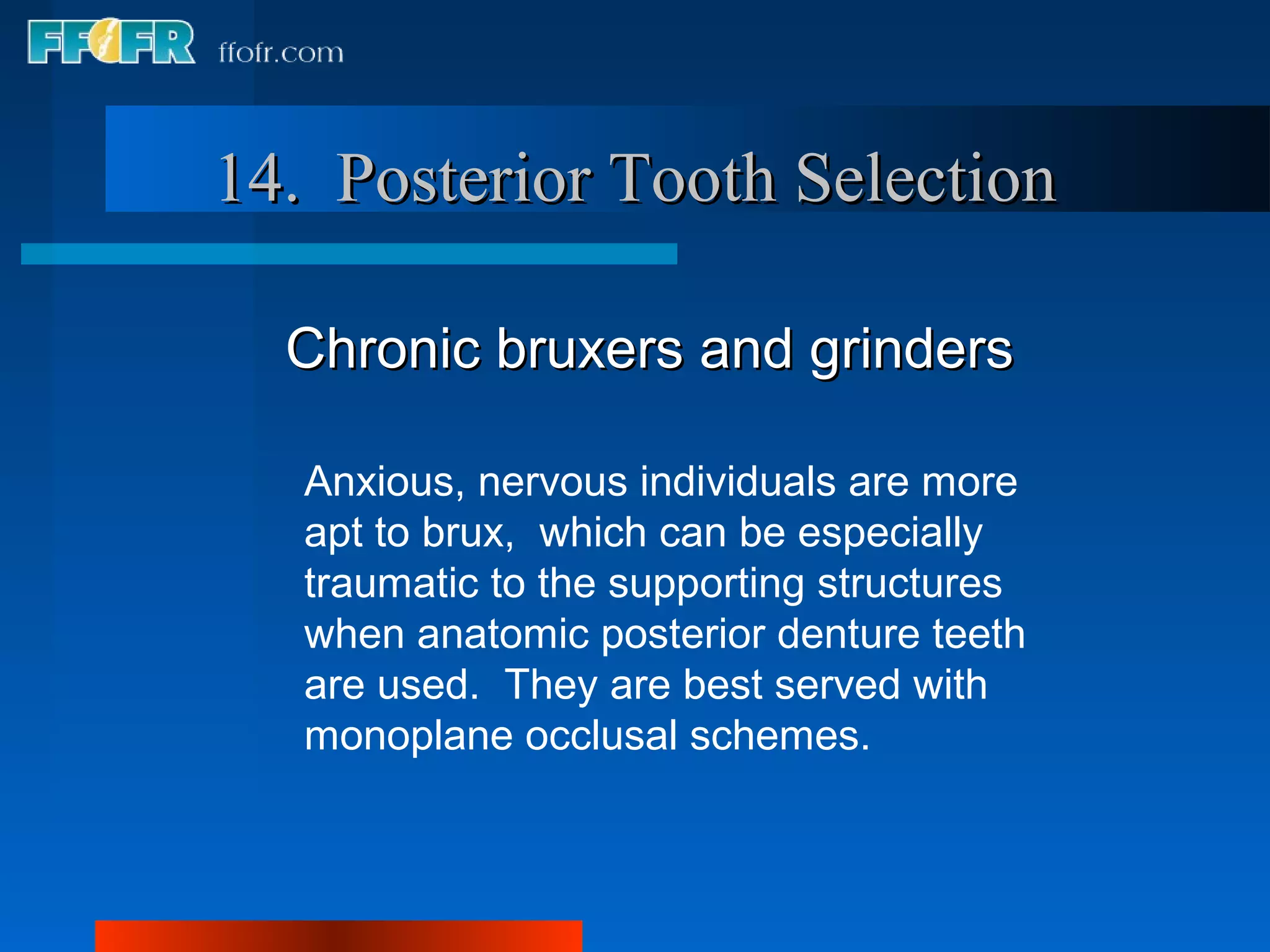 22.criteria for posterior tooth selection | PPT