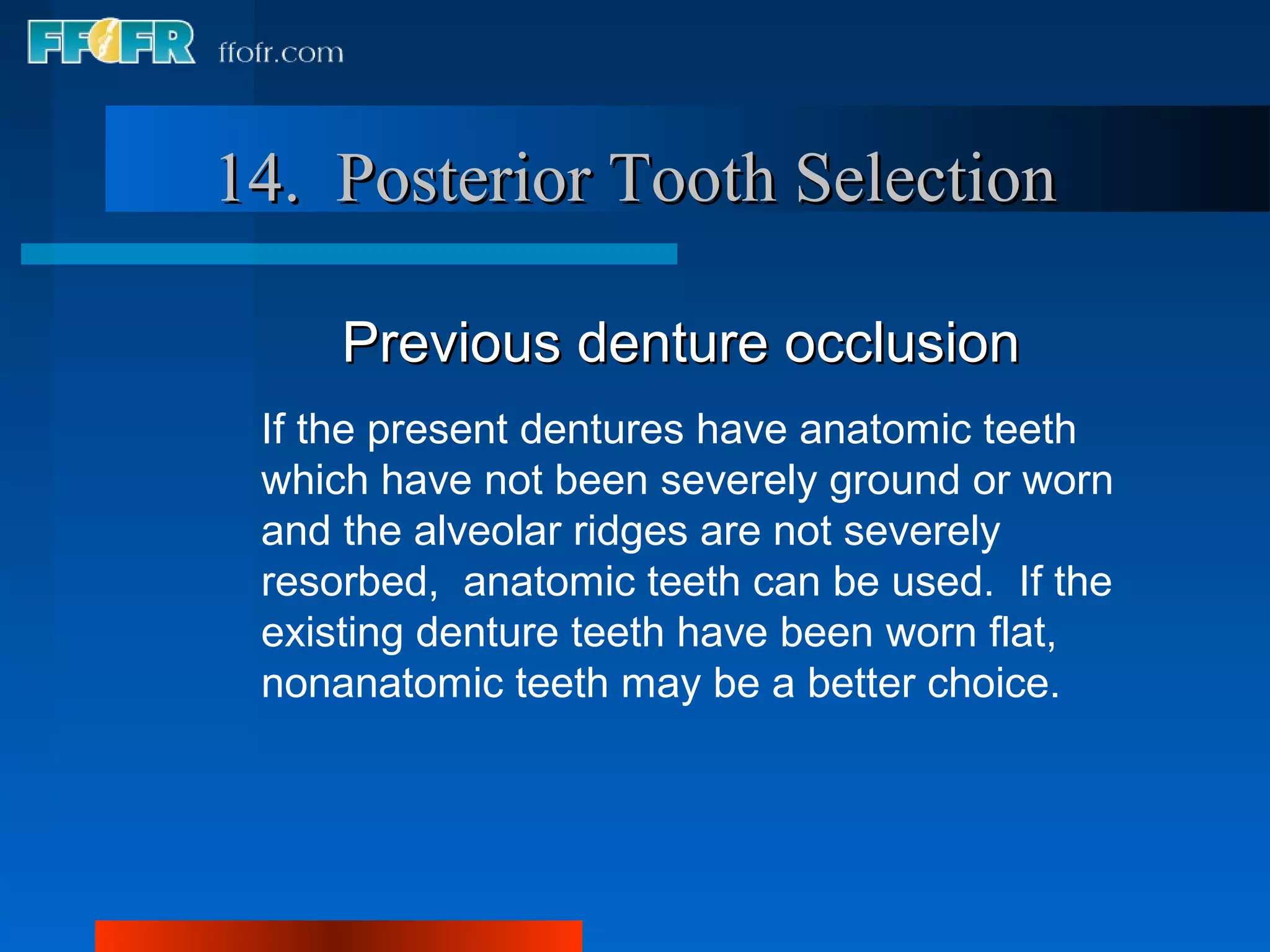 22.criteria for posterior tooth selection | PPT
