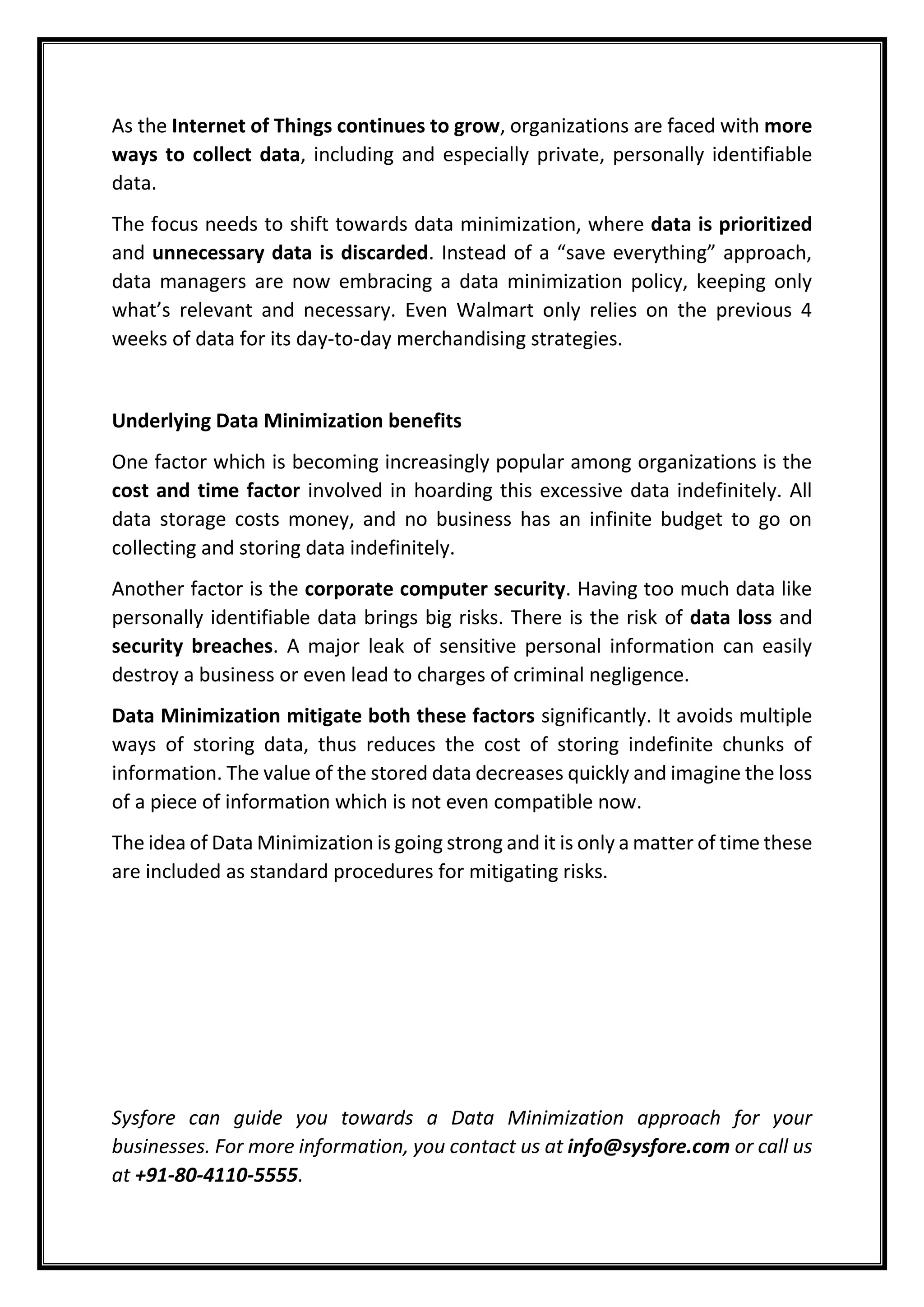 Data Minimization In The Age Of Big Data Sysfore Pdf