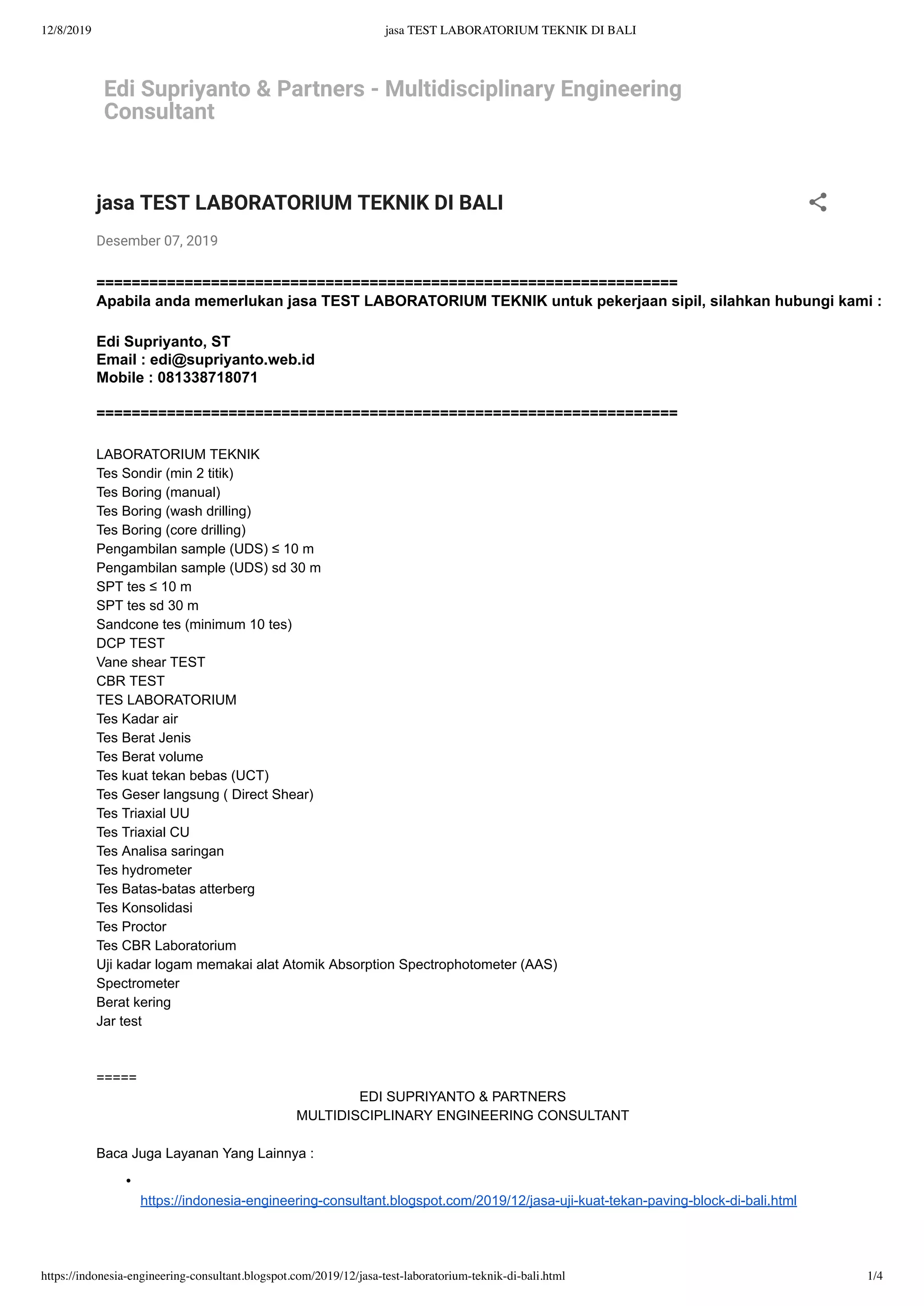 22 jasa test laboratorium teknik di bali | PDF