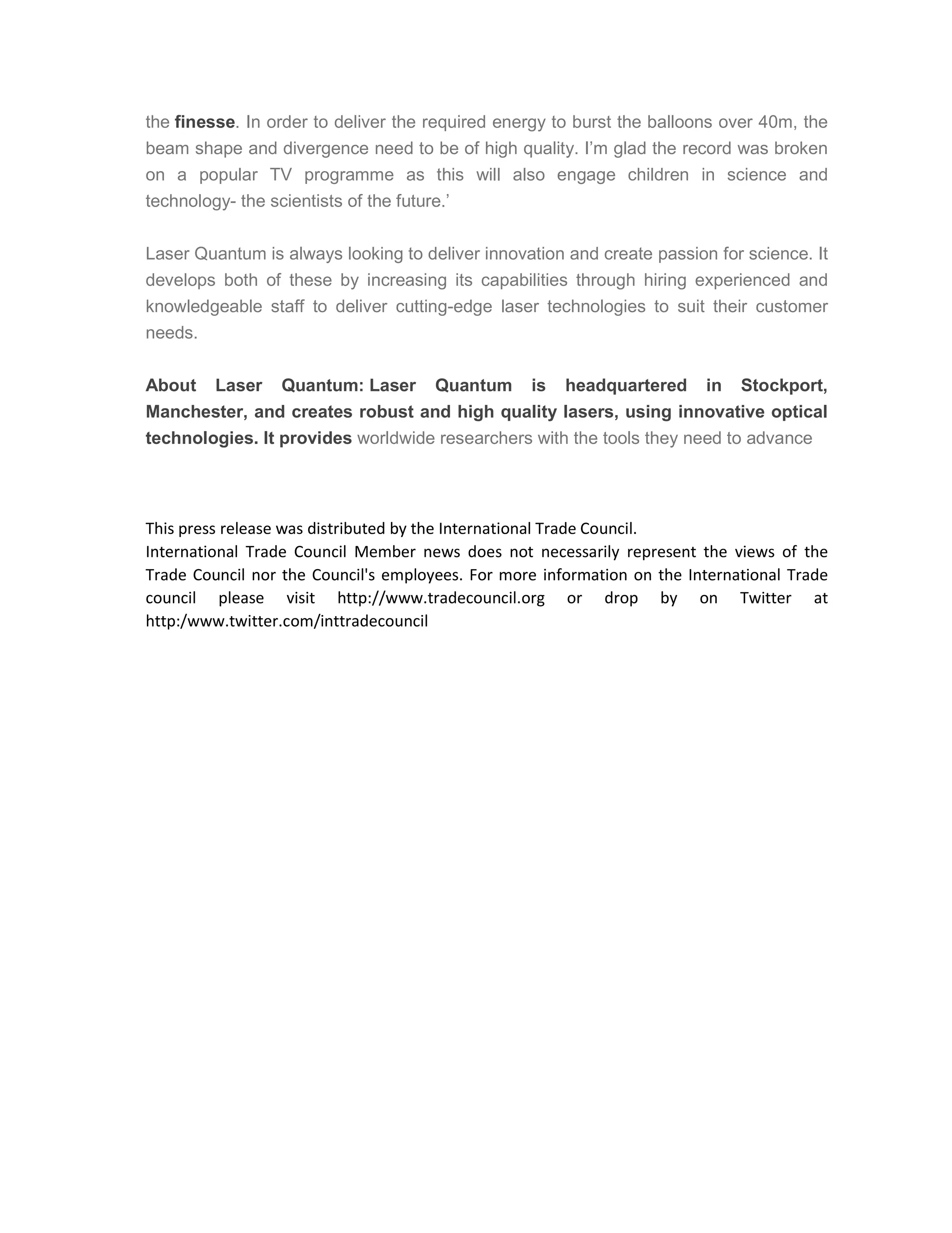 Finesse laser helps break a Guinness World Record | PDF | Physics | Science