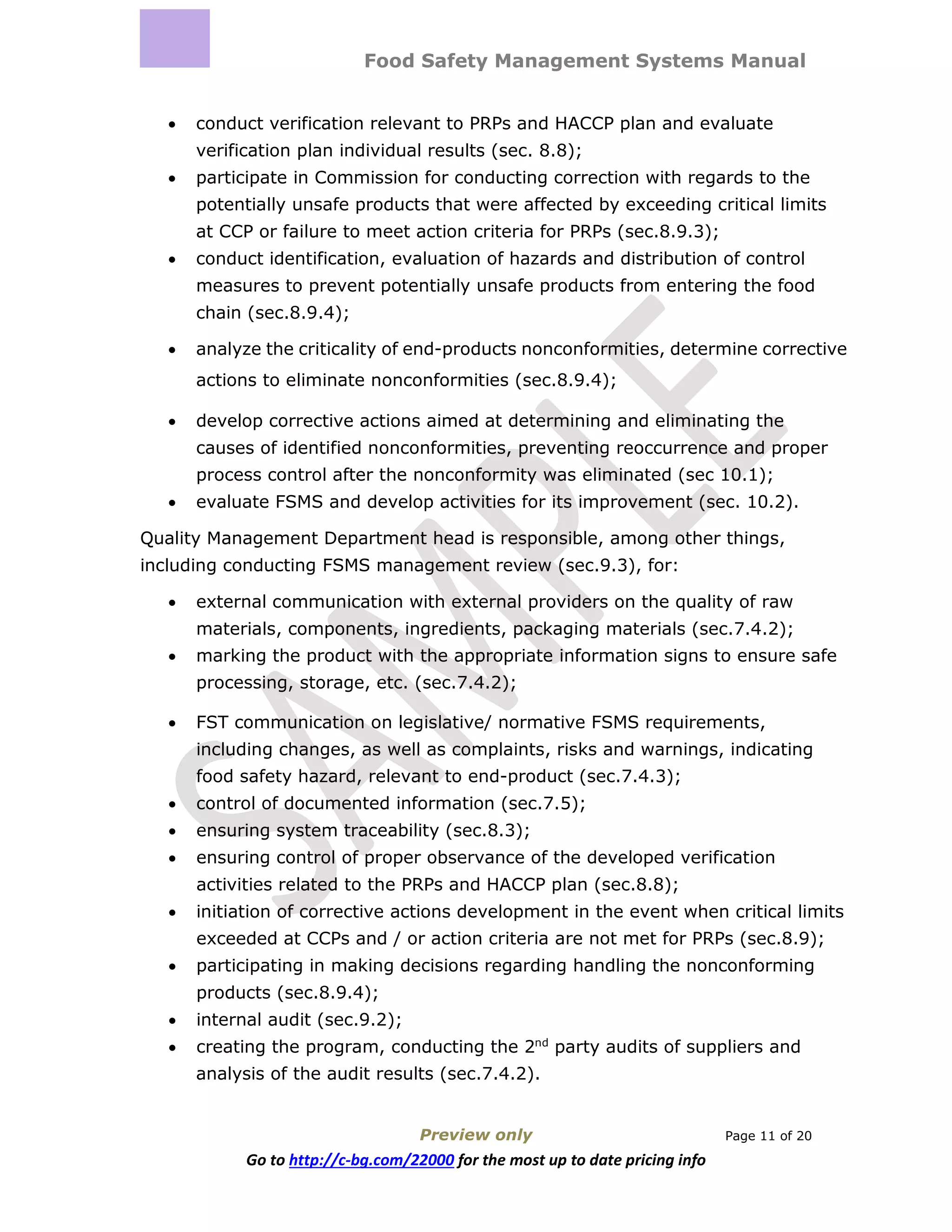 ISO 22000:2018 FSMS manual template (preview) | PDF