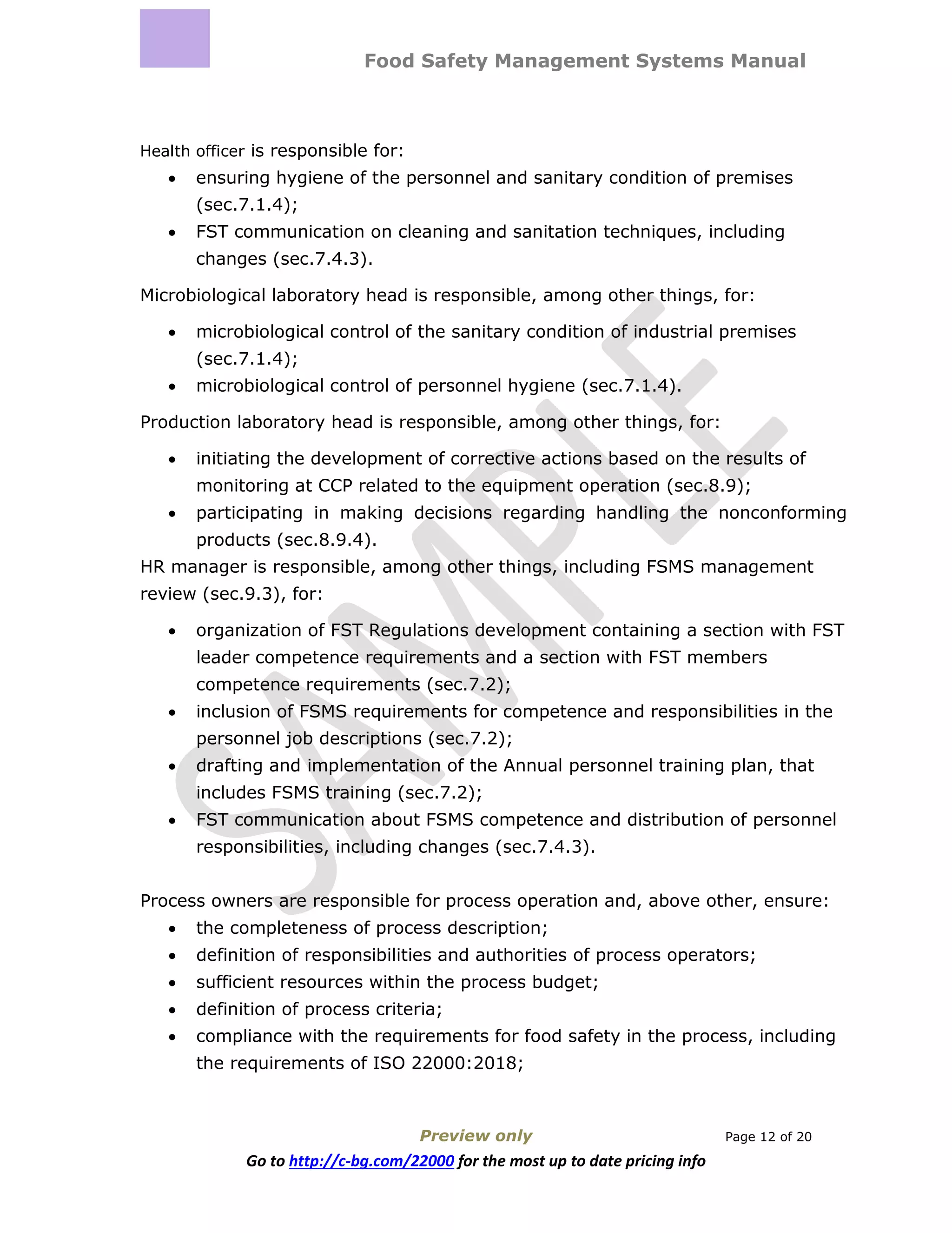 ISO 22000:2018 FSMS manual template (preview) | PDF