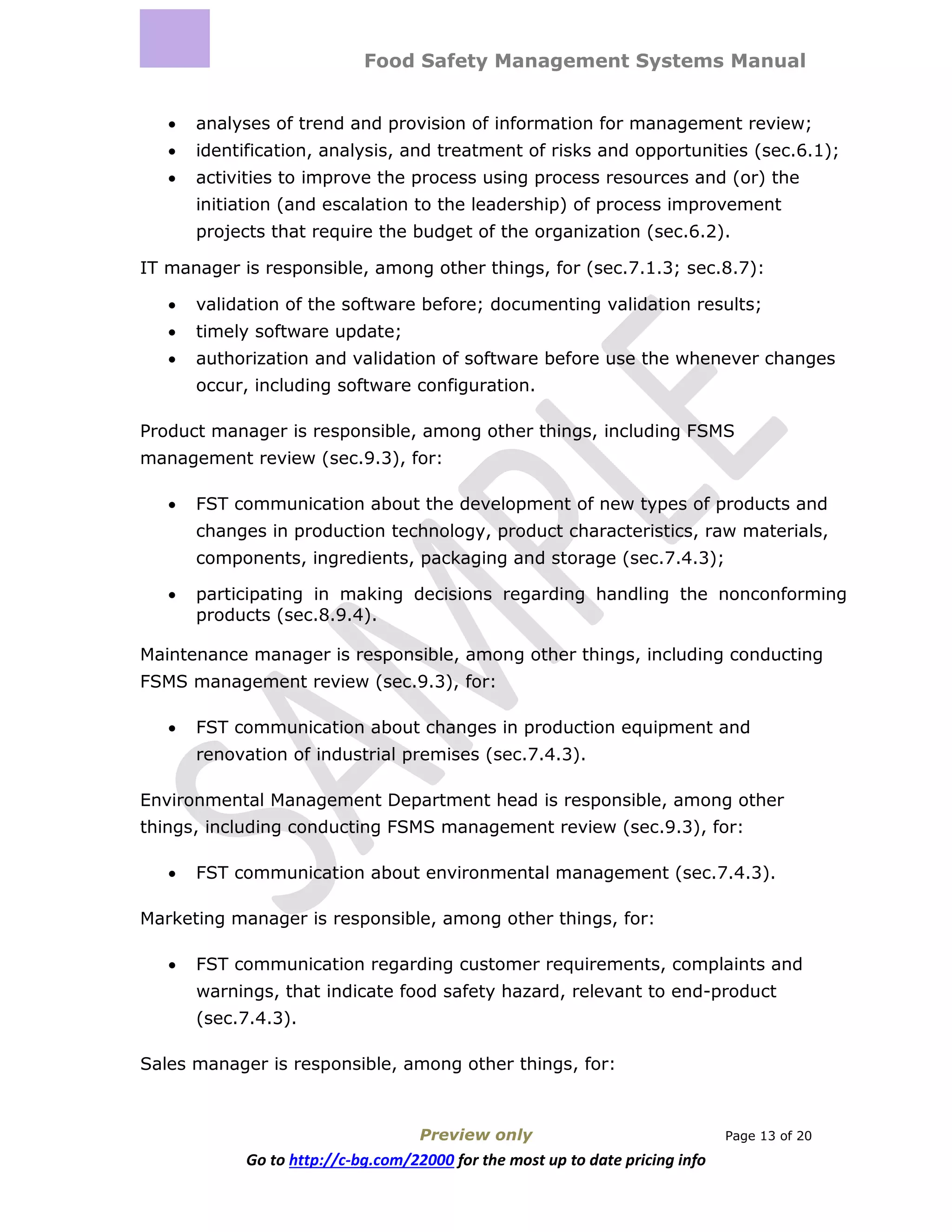 ISO 22000:2018 FSMS manual template (preview) | PDF
