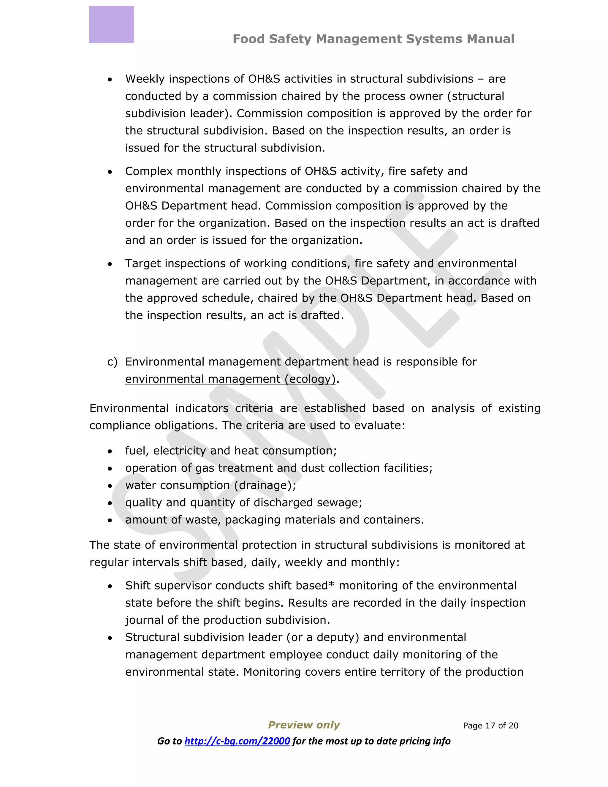 ISO 22000:2018 FSMS manual template (preview) | PDF