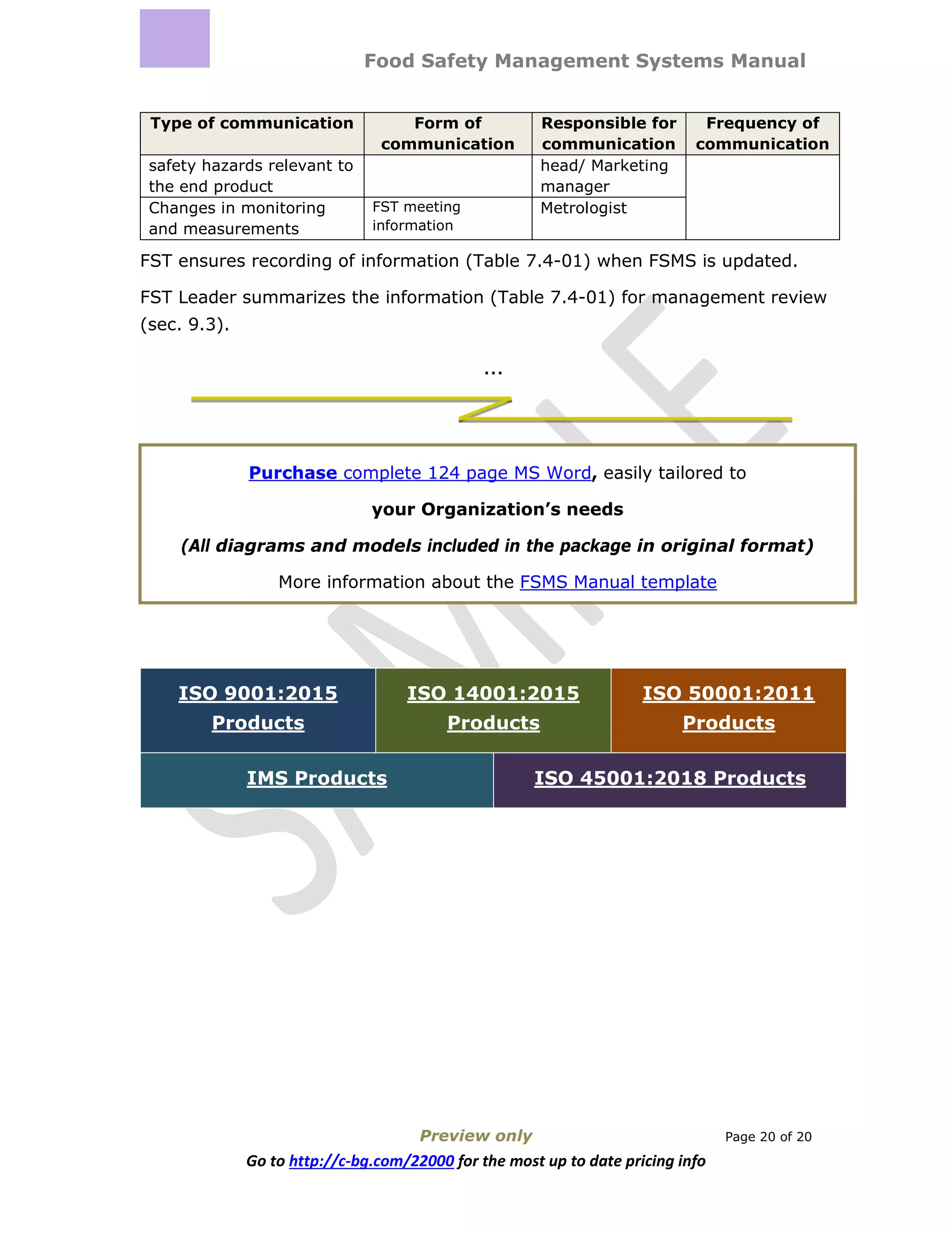 ISO 22000:2018 FSMS manual template (preview) | PDF