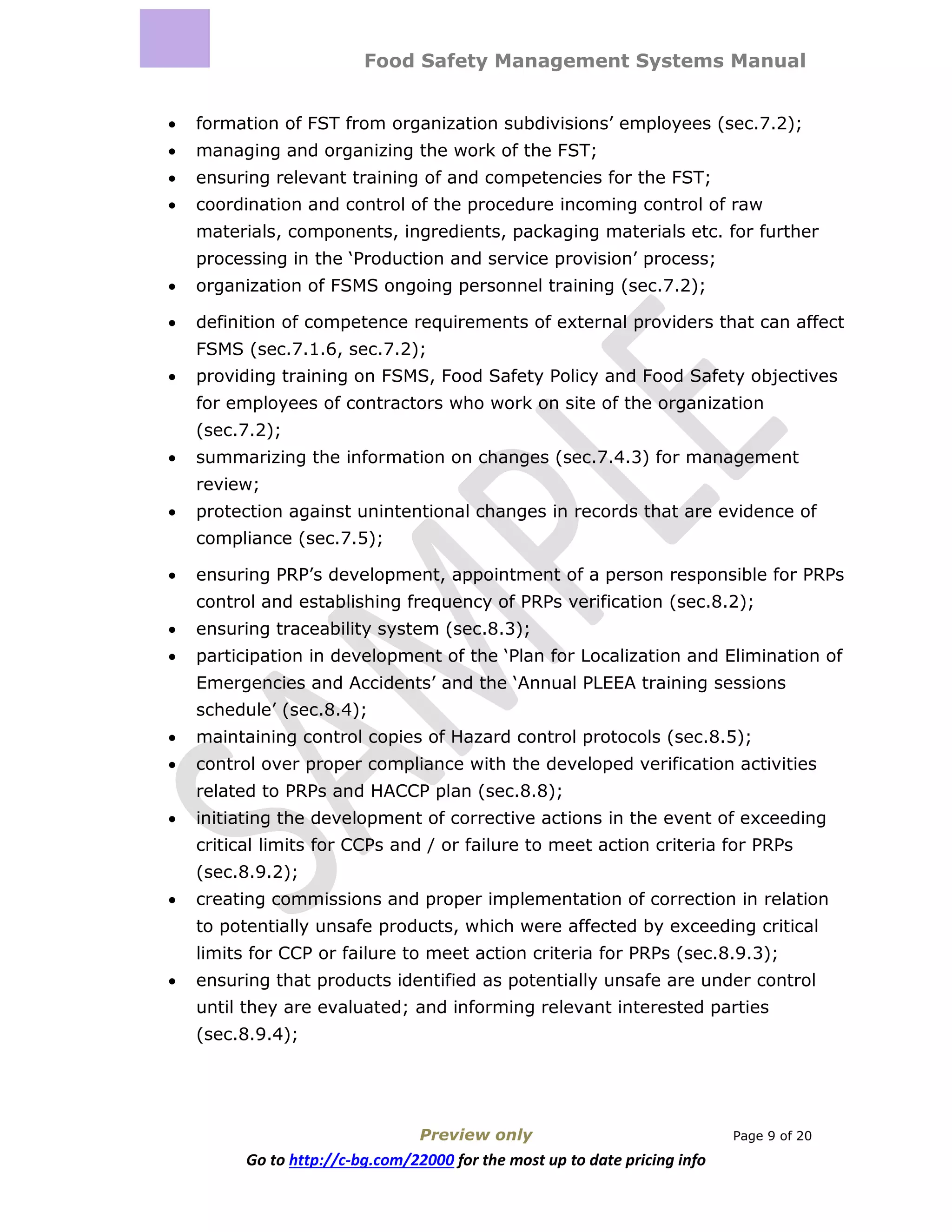 ISO 22000:2018 FSMS manual template (preview) | PDF