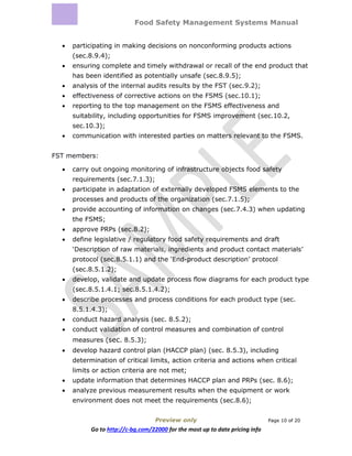 ISO 22000:2018 FSMS manual template (preview) | PDF