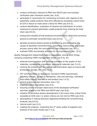 ISO 22000:2018 FSMS manual template (preview) | PDF