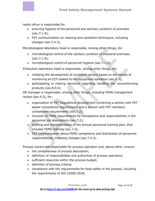 ISO 22000:2018 FSMS manual template (preview) | PDF