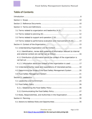 ISO 22000:2018 FSMS manual template (preview) | PDF