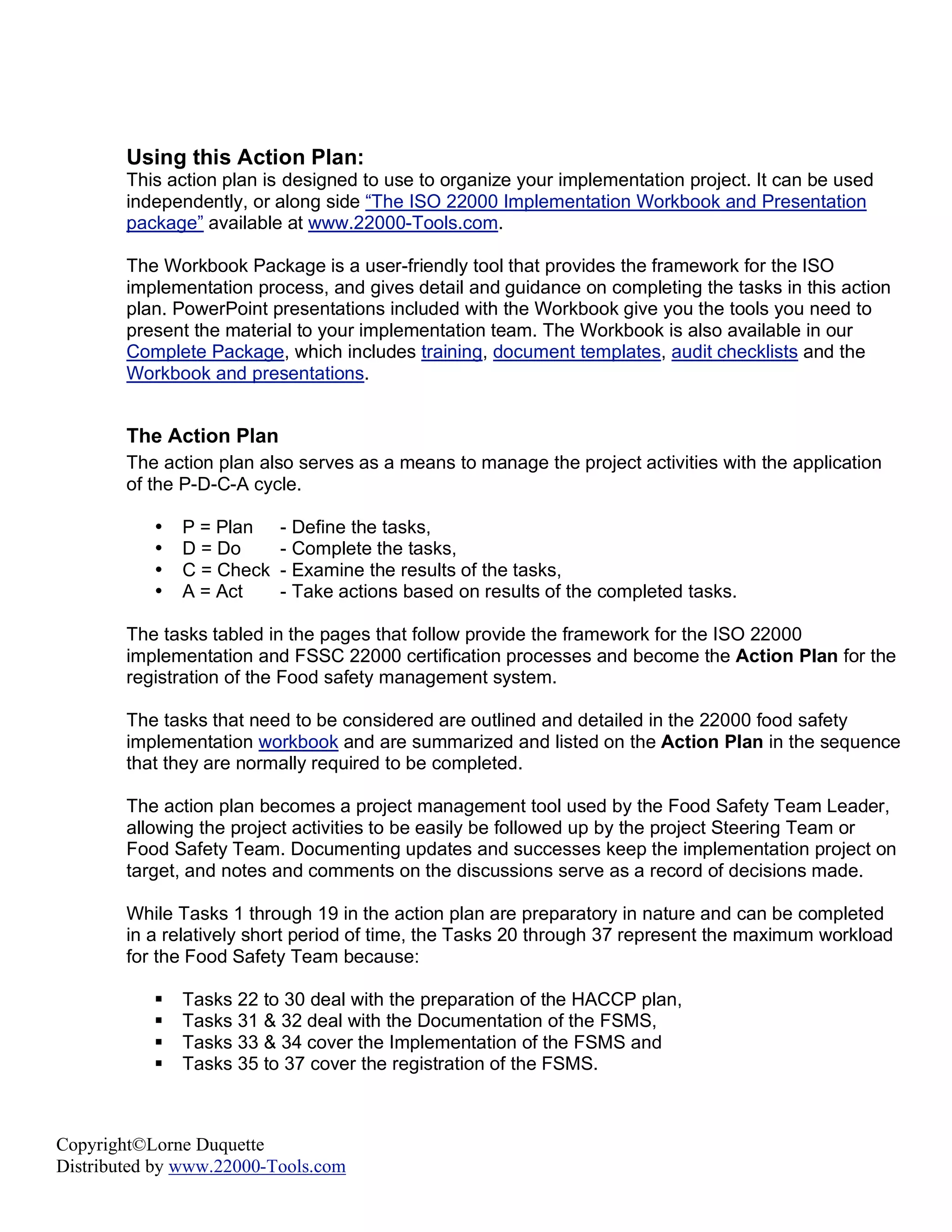 22000 FSMS Action Plan | PDF