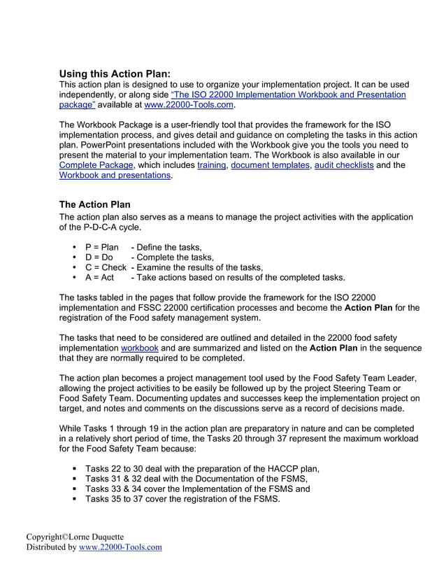 22000 FSMS Action Plan | PDF