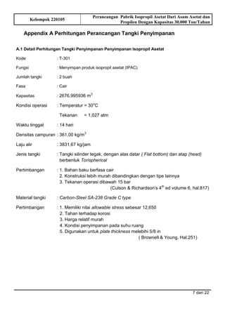 Perancangan Pabrik Isopropil Asetat Dari Asam Asetat dan Propilen Dengan Kapasitas 30.000 Ton ...