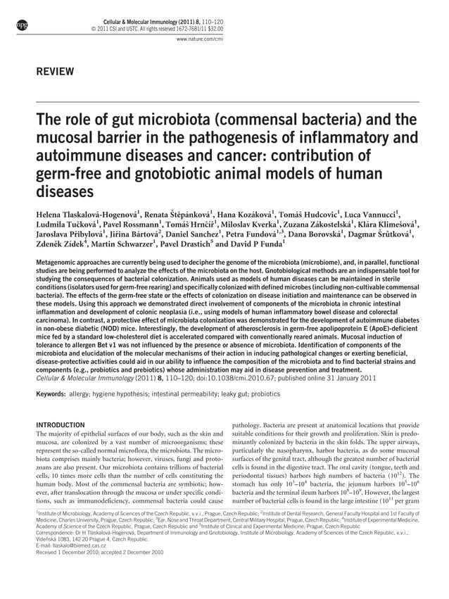 2 (2011) the role of gut micriobiota and the mucosal barrier in the ...
