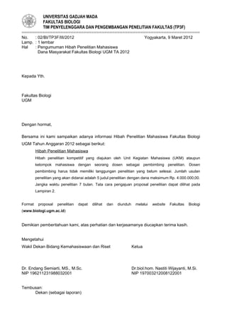2 2012 pengumuman penelitian mahasiswa | DOC
