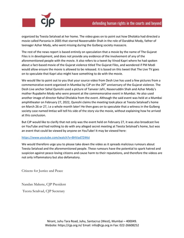 220406 CJP Complaint to The Live Tv - Gujarat Files.pdf